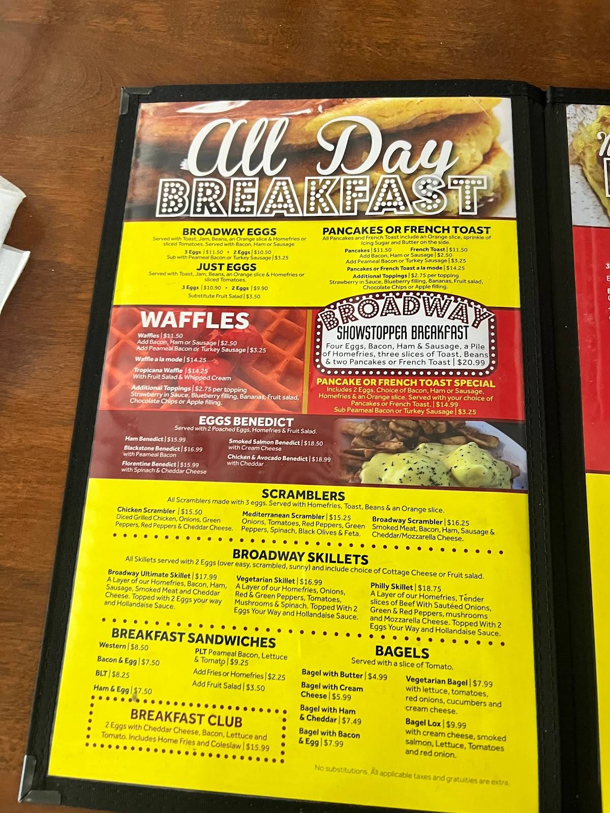 Menu at Broadway Diner restaurant, Hamilton