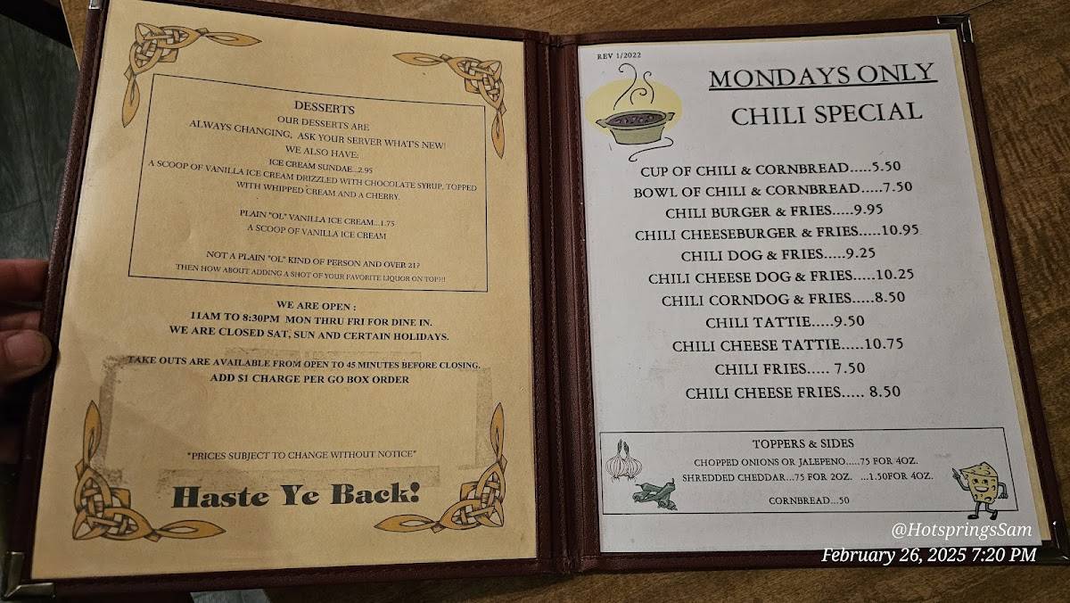 Menu at Hamilton House Pub & Restaurant, Victor