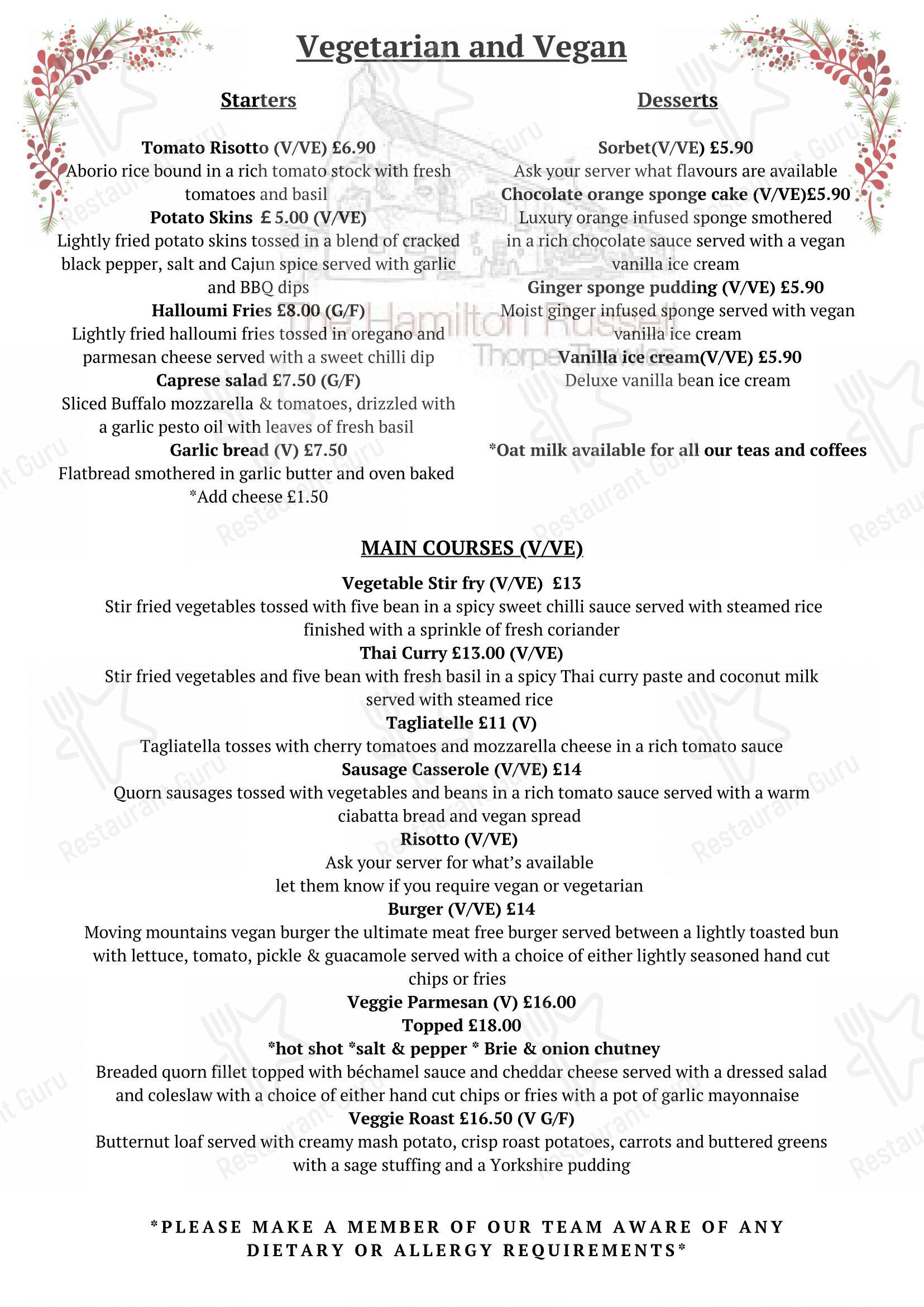 Menu at Hamilton Russell Arms pub & bar, Stockton-on-Tees