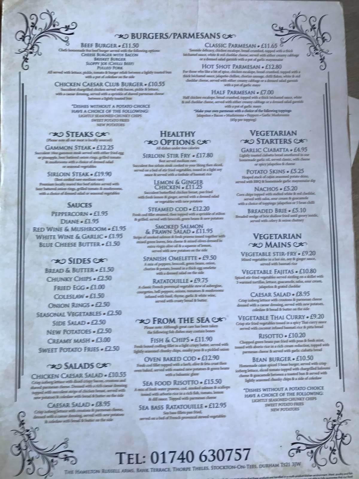 Menu at Hamilton Russell Arms pub & bar, Stockton-on-Tees