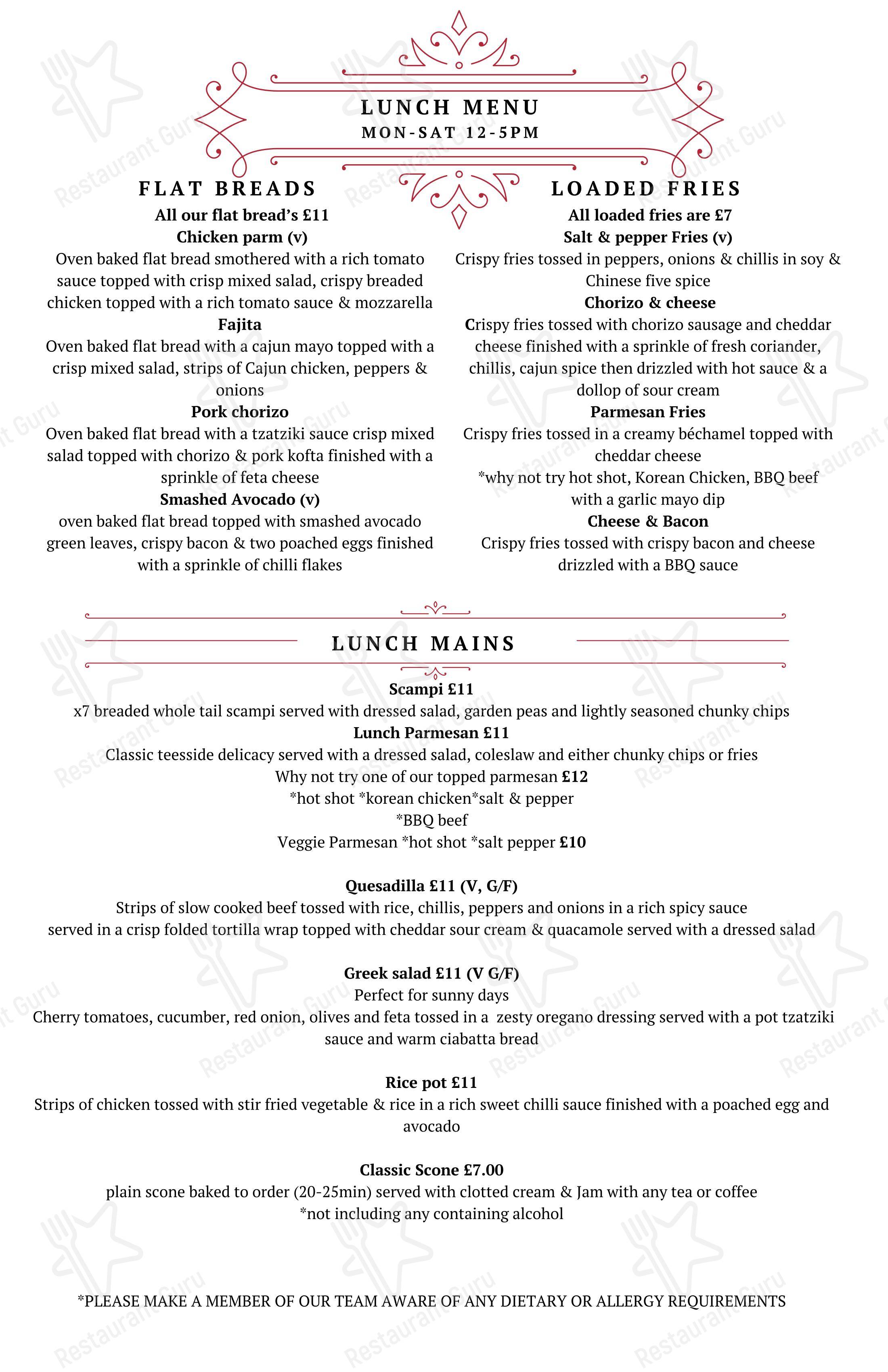 Menu at Hamilton Russell Arms pub & bar, Stockton-on-Tees