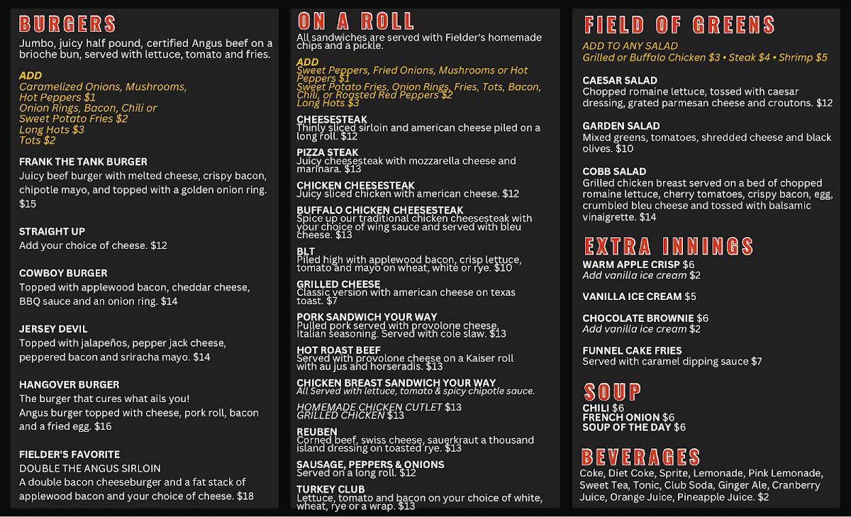 Menu at Fielder's Pub, Hammonton, 386 S White Horse Pike