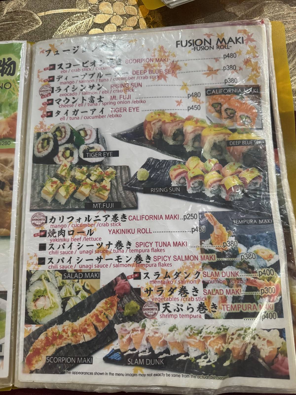 Menu at Hanamichi Japanese Restaurant, Muntinlupa