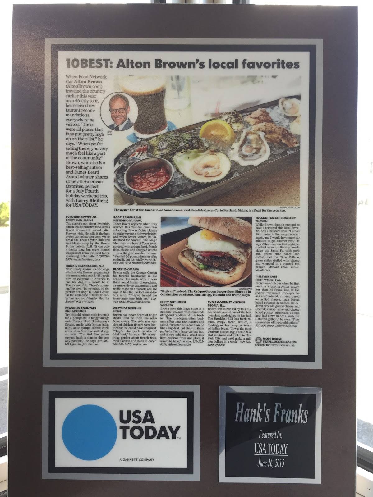 Menu at Hank's Franks restaurant, Lodi
