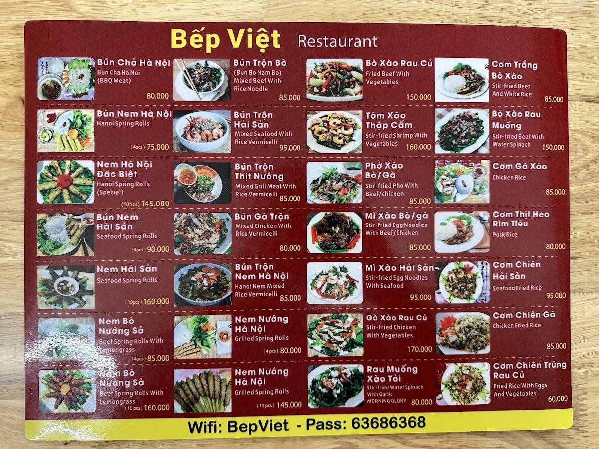 Menu at Bếp Việt restaurant, Hanoi, 1b Ng. Báo Khánh