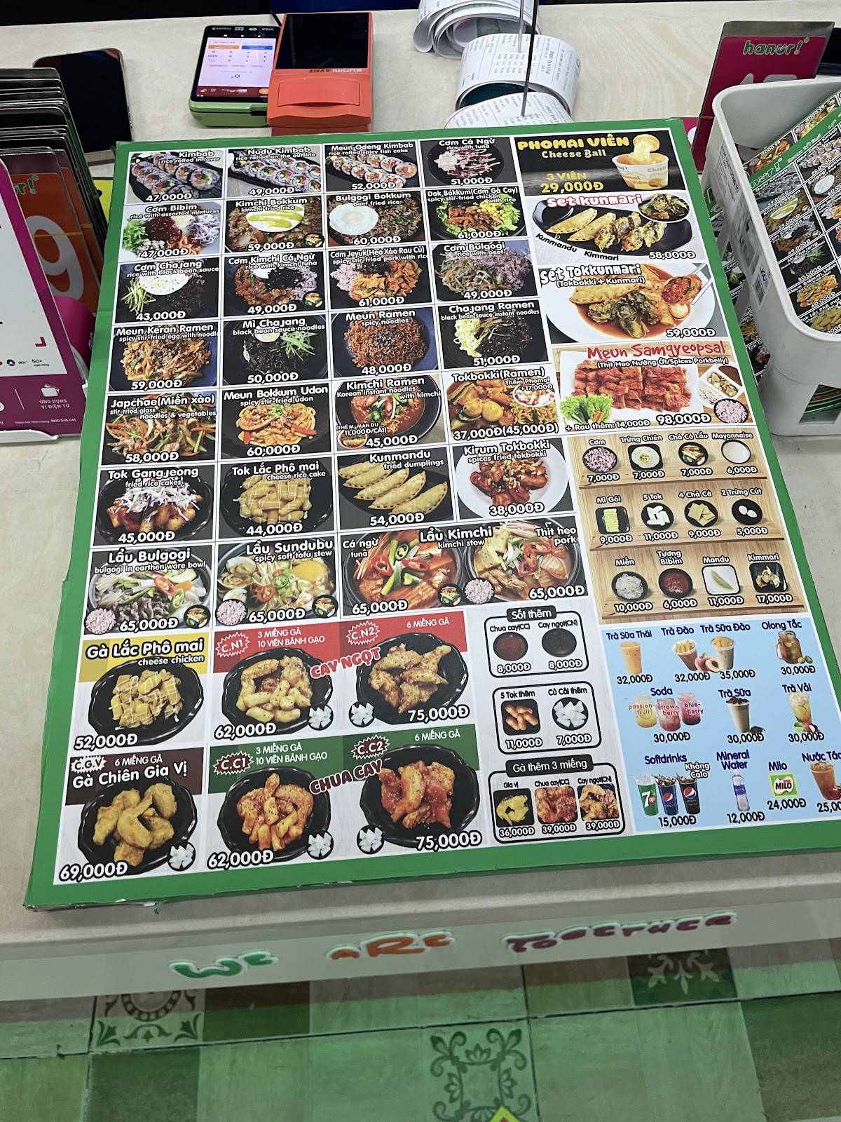 Menu at Hanuri Korean fast food, Ho Chi Minh City, 121 Xô Viết Nghệ Tĩnh