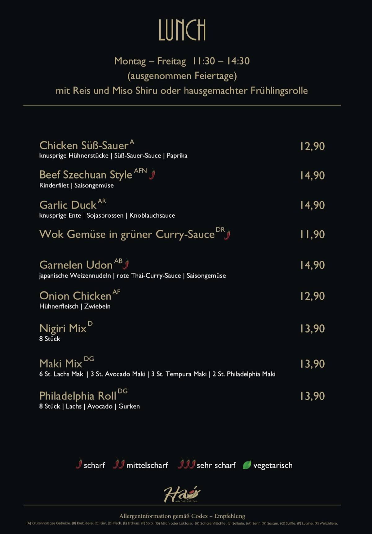 Speisekarte von Hao Asia Fusion Kitchen restaurant, Kufstein
