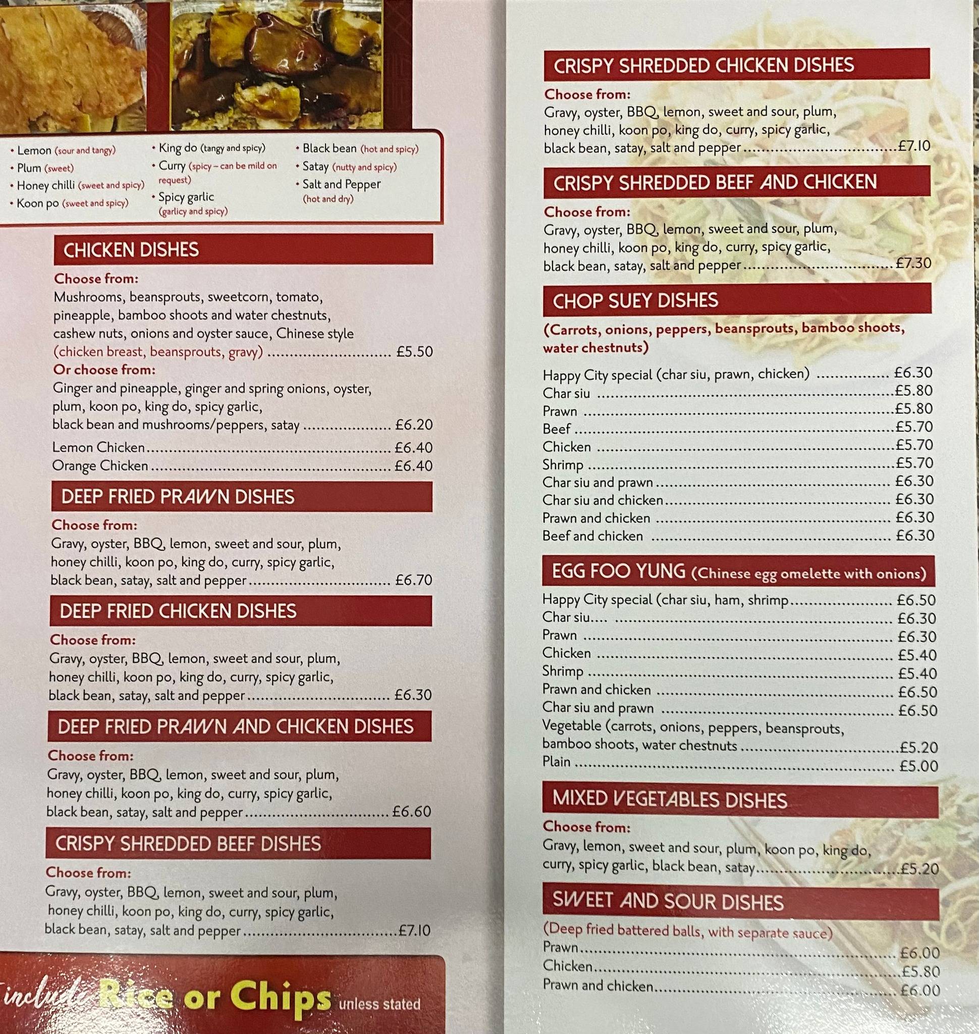Menu at Happy City fast food, Elgin