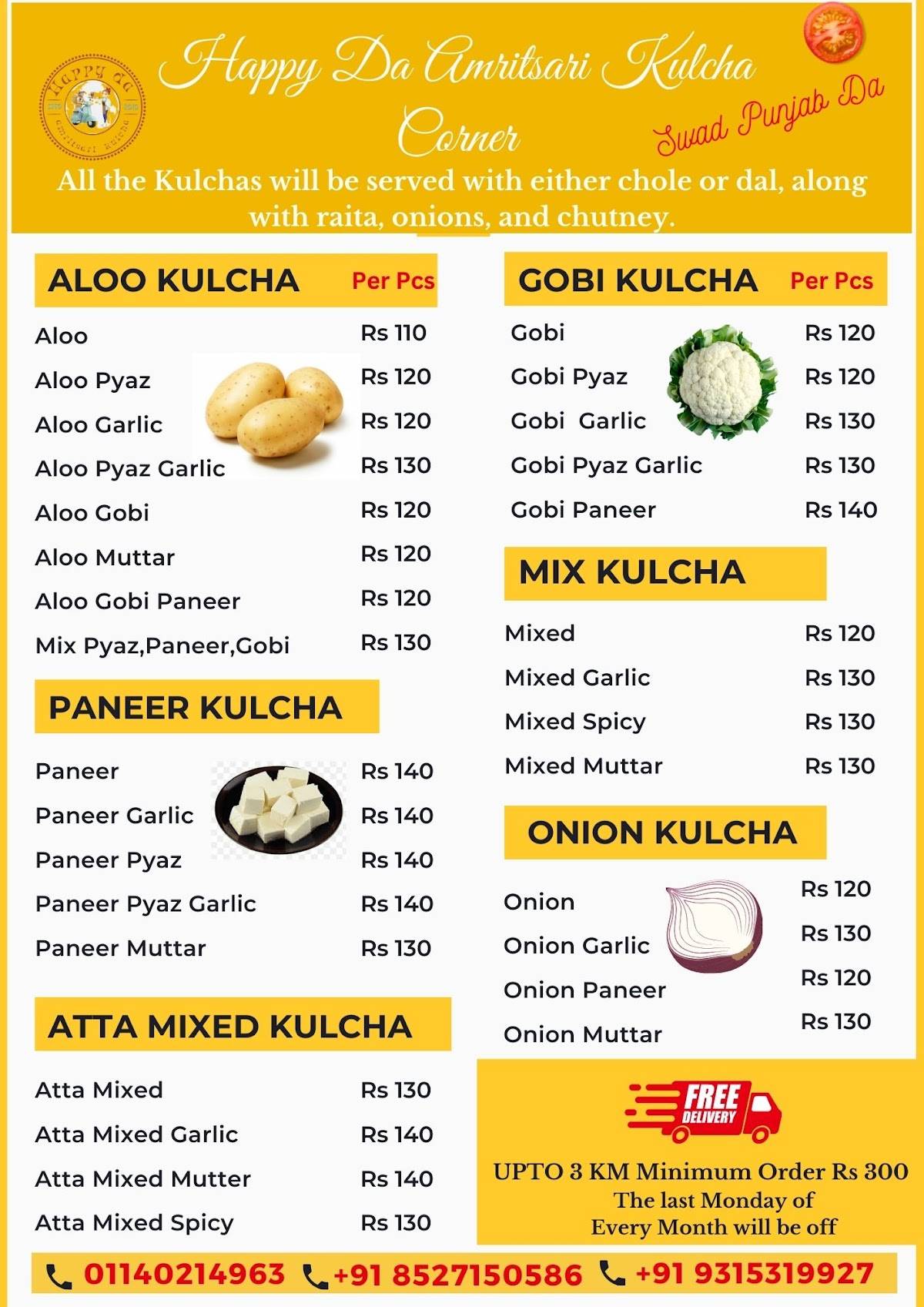 Menu at Happy Da Amritsari Kulcha Corner, Delhi, Shop 64
