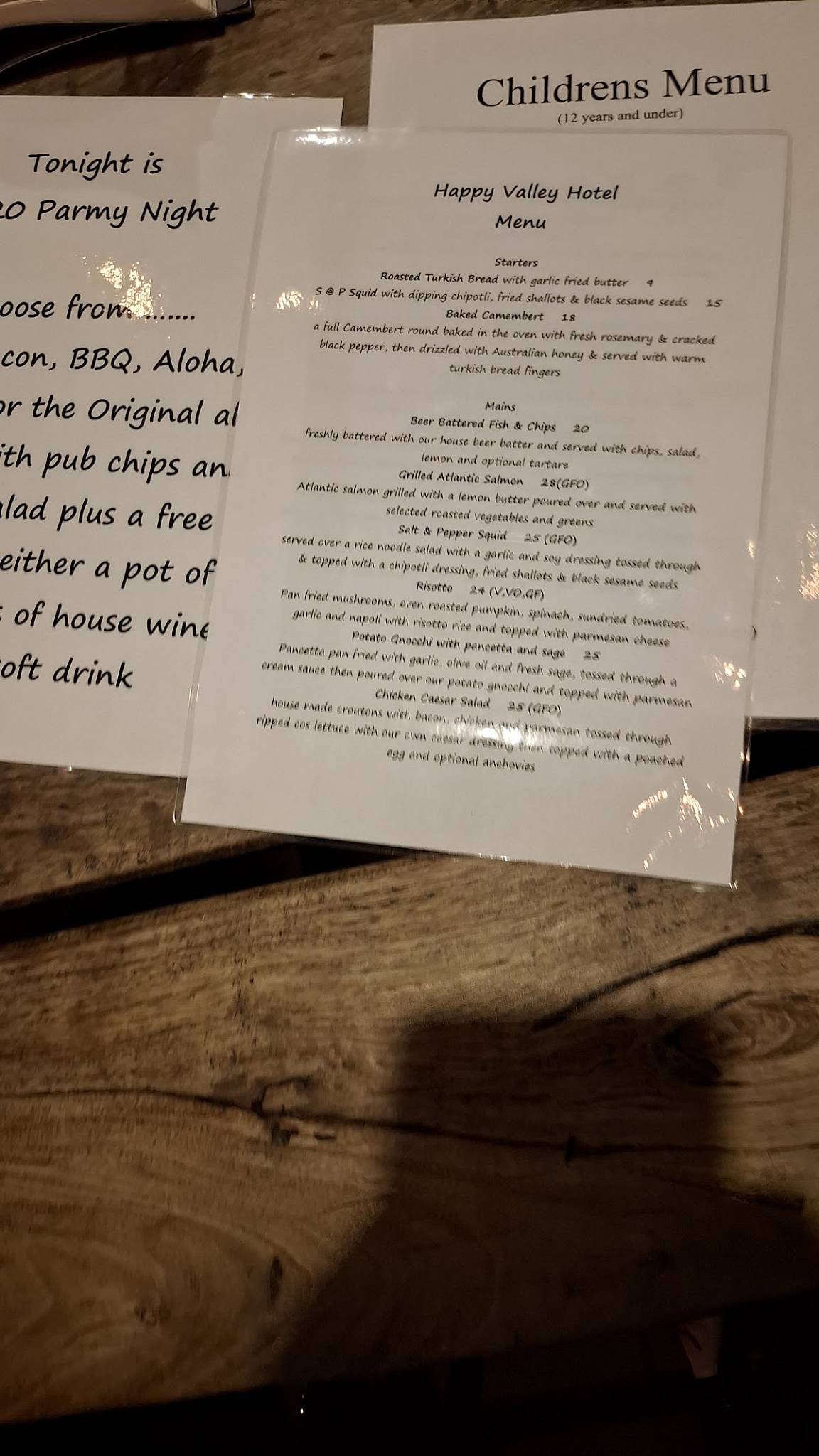 Menu at Happy Valley Hotel Ovens pub & bar, Ovens