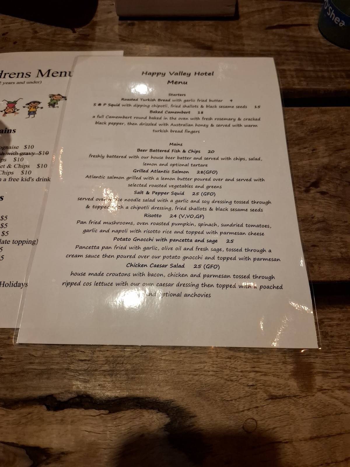 Menu at Happy Valley Hotel Ovens pub & bar, Ovens