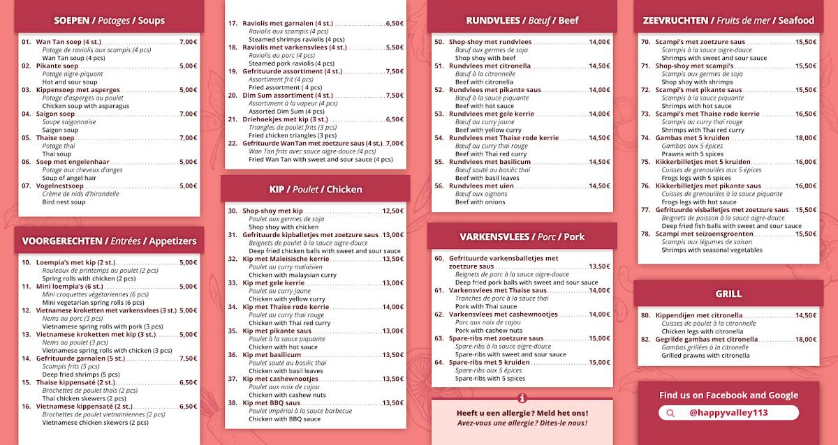 Menu at Happy-Valley, Wezembeek-Oppem