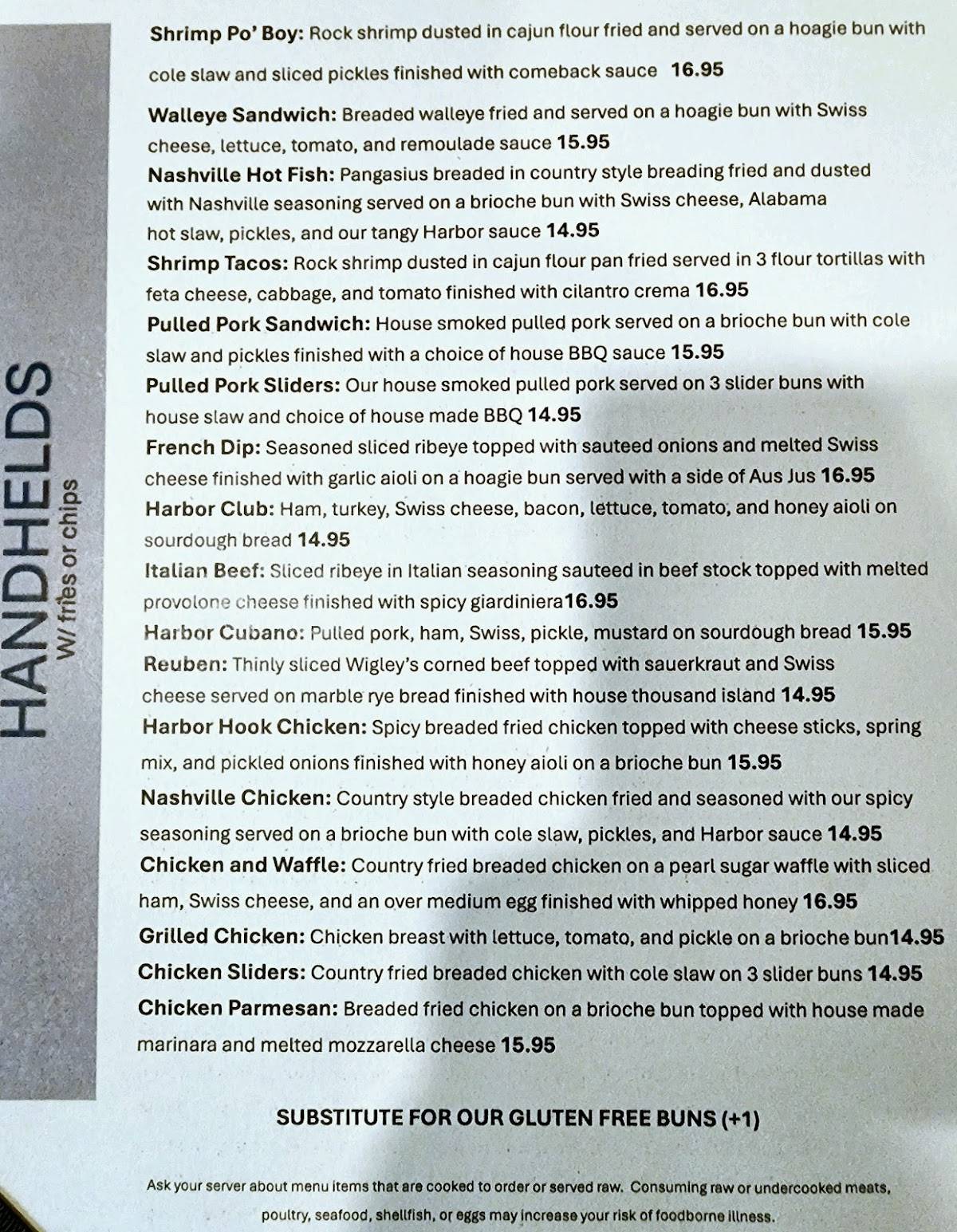 Menu at Harbor Hook & Grille pub & bar, Monroe