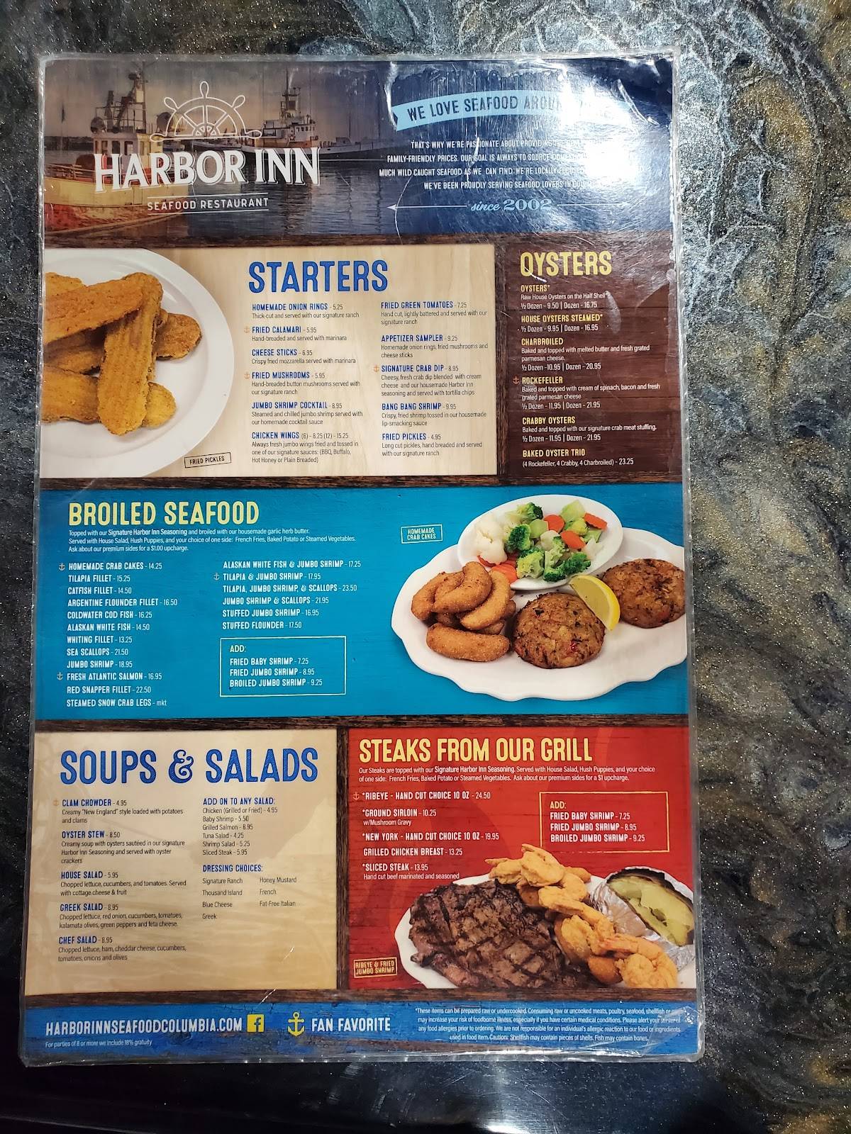 Menu at Harbor Inn Seafood Restaurant, Columbia, Two Notch Rd