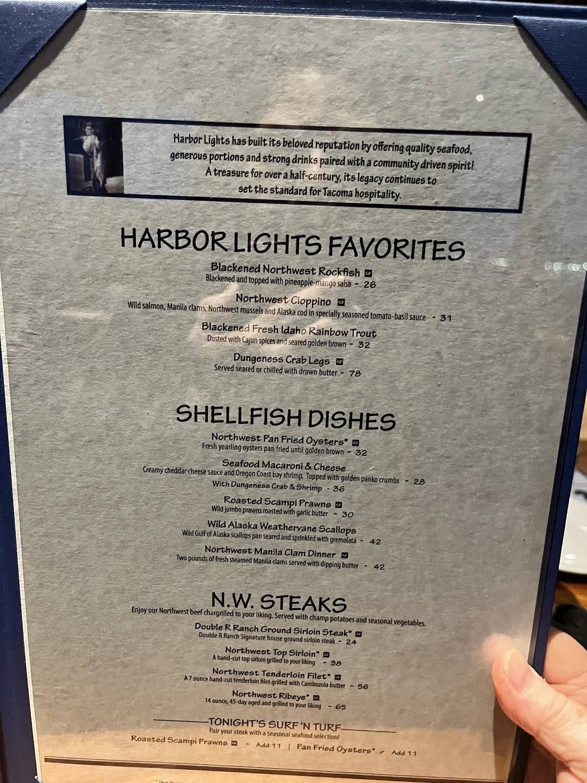Menu at Harbor Lights restaurant, Tacoma