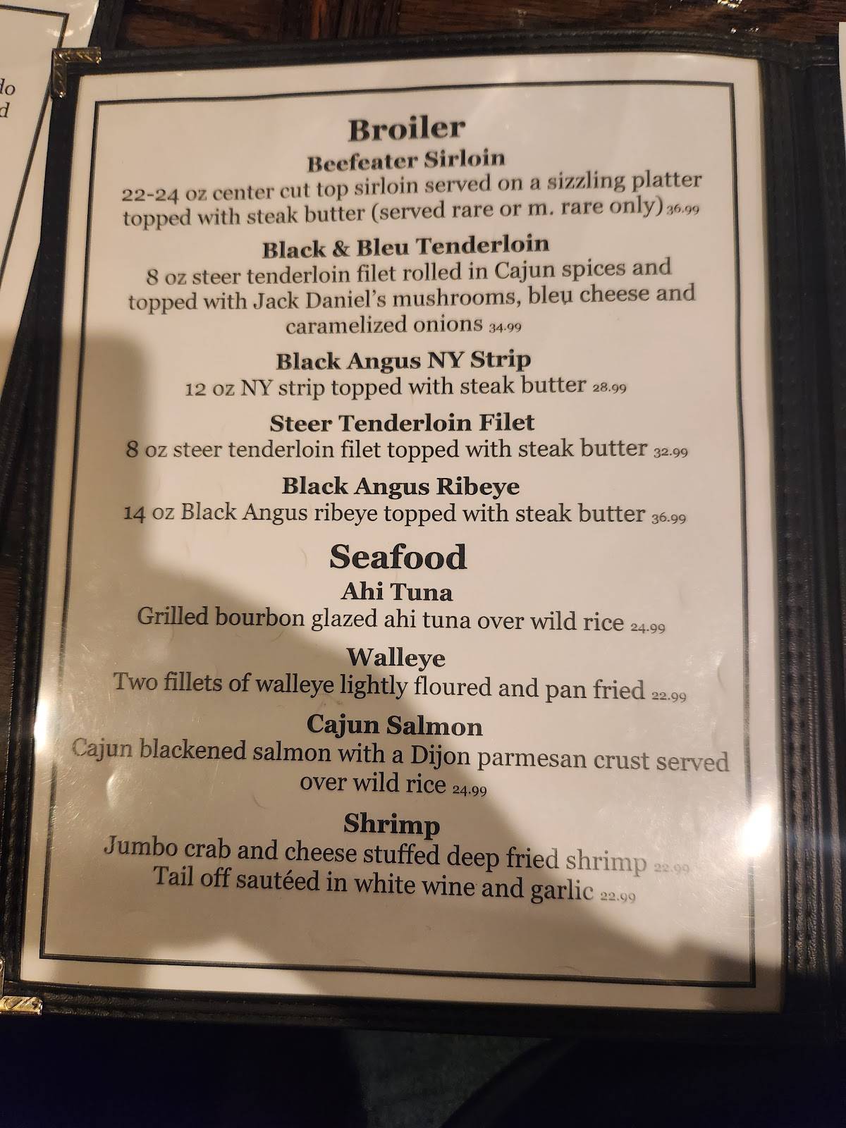 Menu at Harborside restaurant, Manitowoc