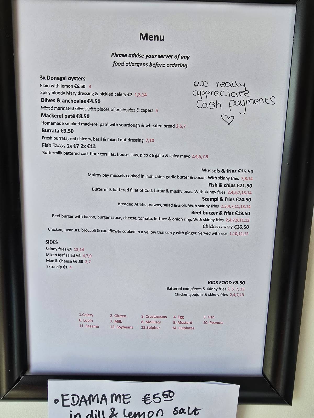 Menu at Harbour Bar, Downings, Main street