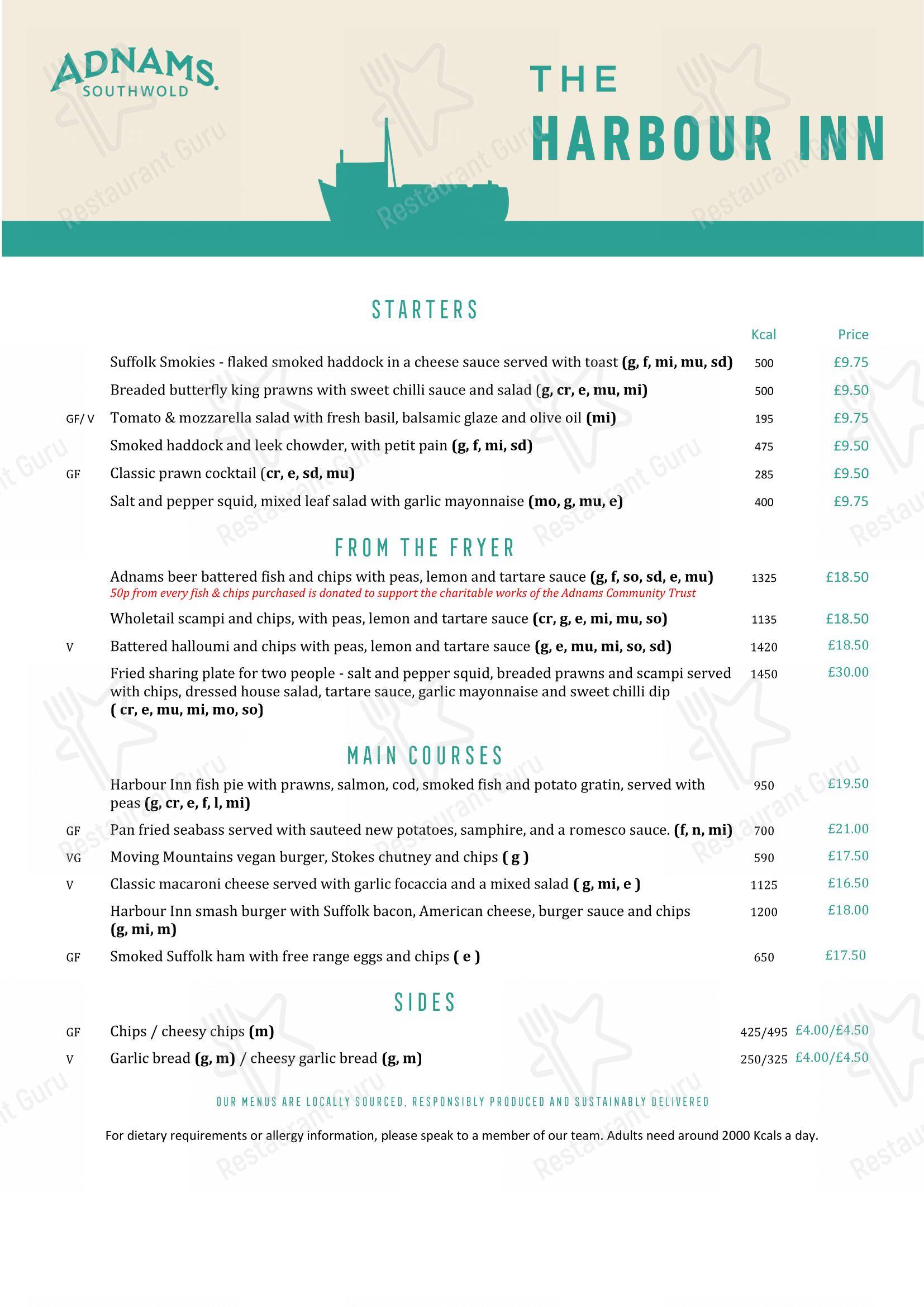 Menu at Harbour Inn pub & bar, Southwold, Black Shore