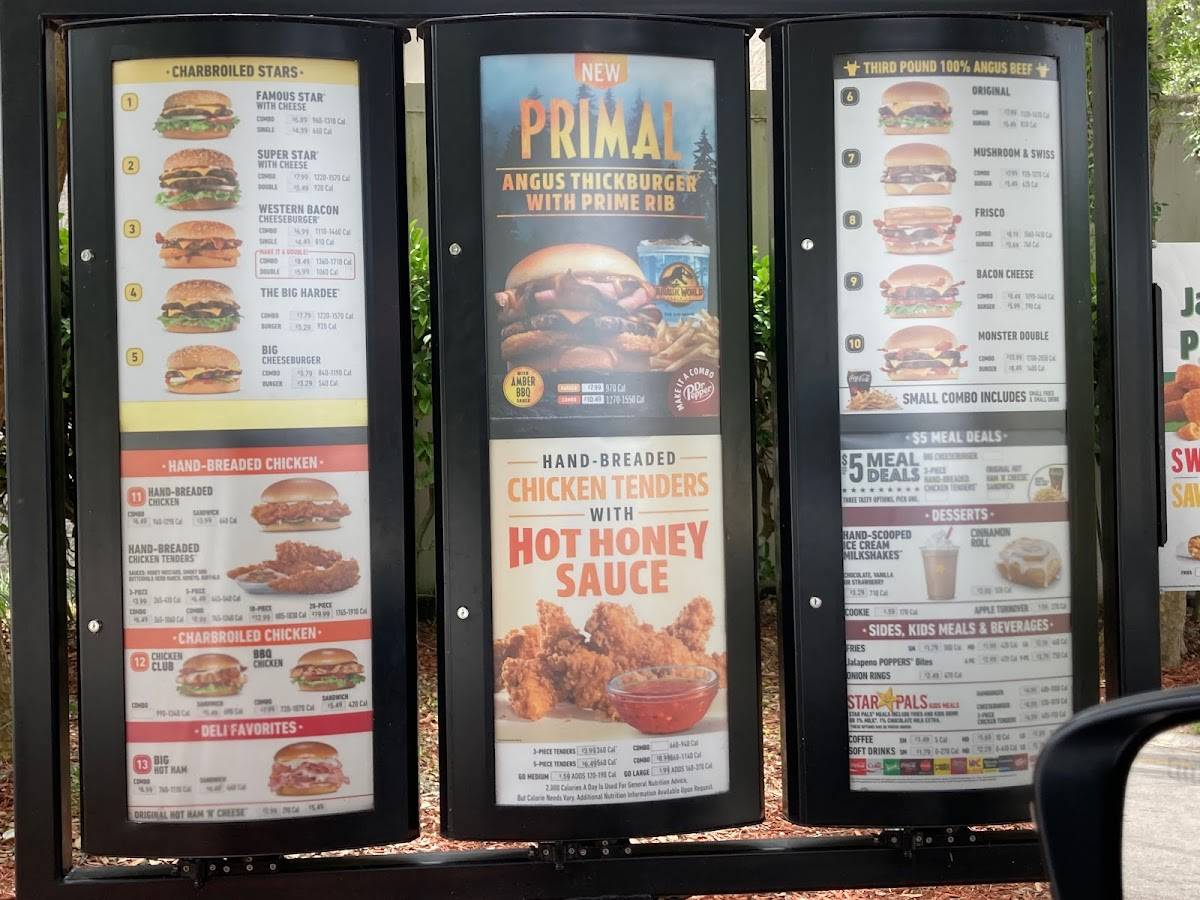 Menu at Hardee’s fast food, East Palatka