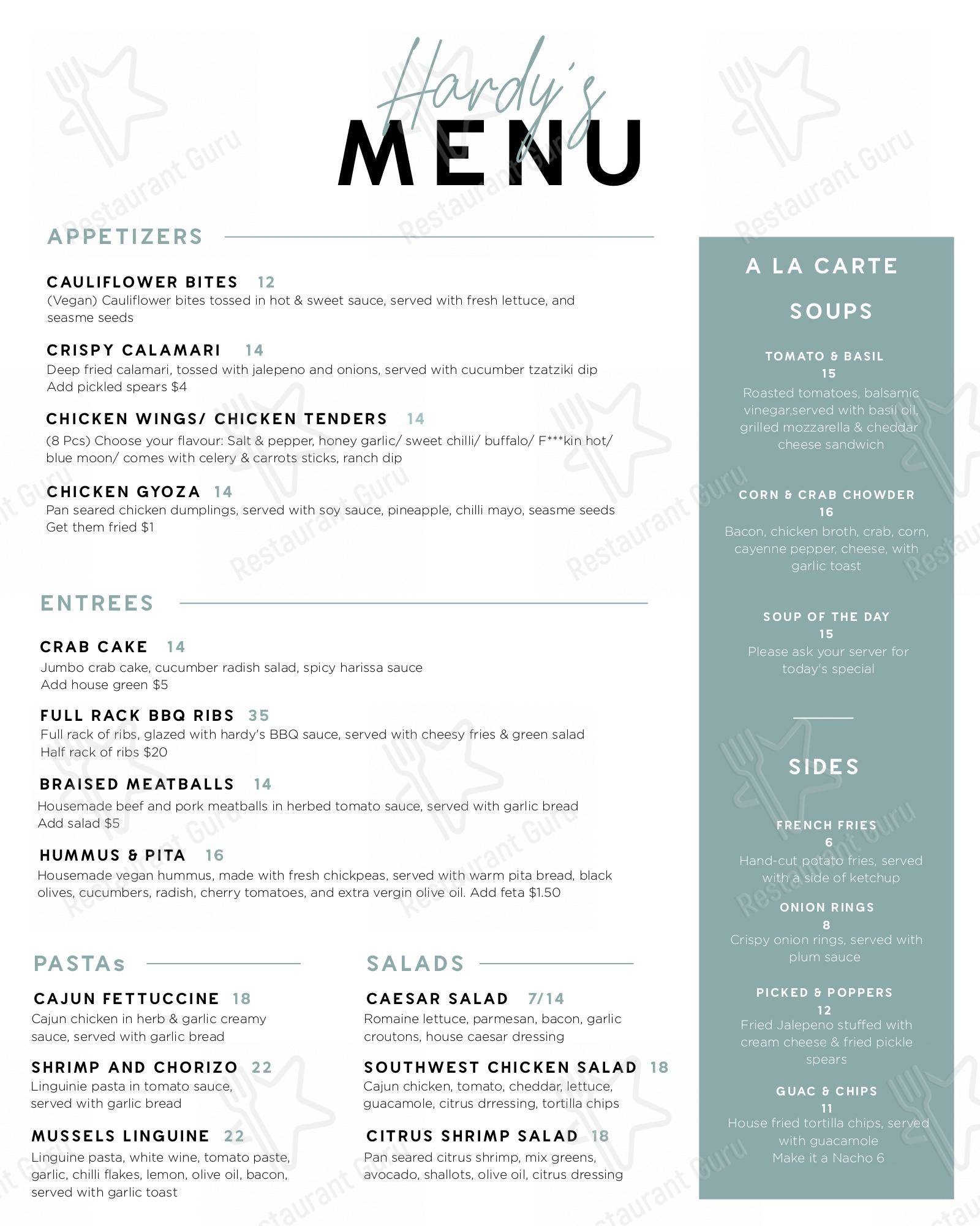 Menu at Hardy's Bar & Grill, Colwood