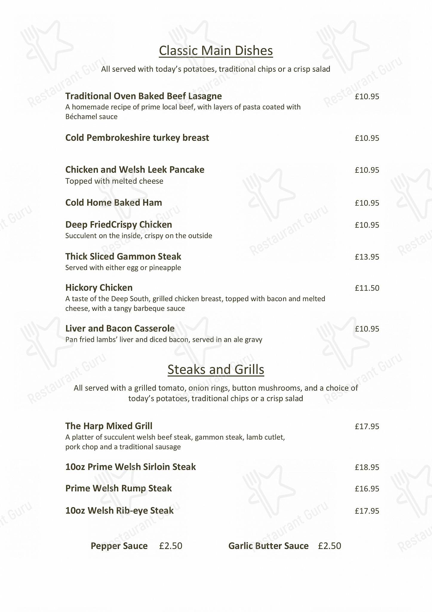Menu at The Harp pub & bar, Letterston