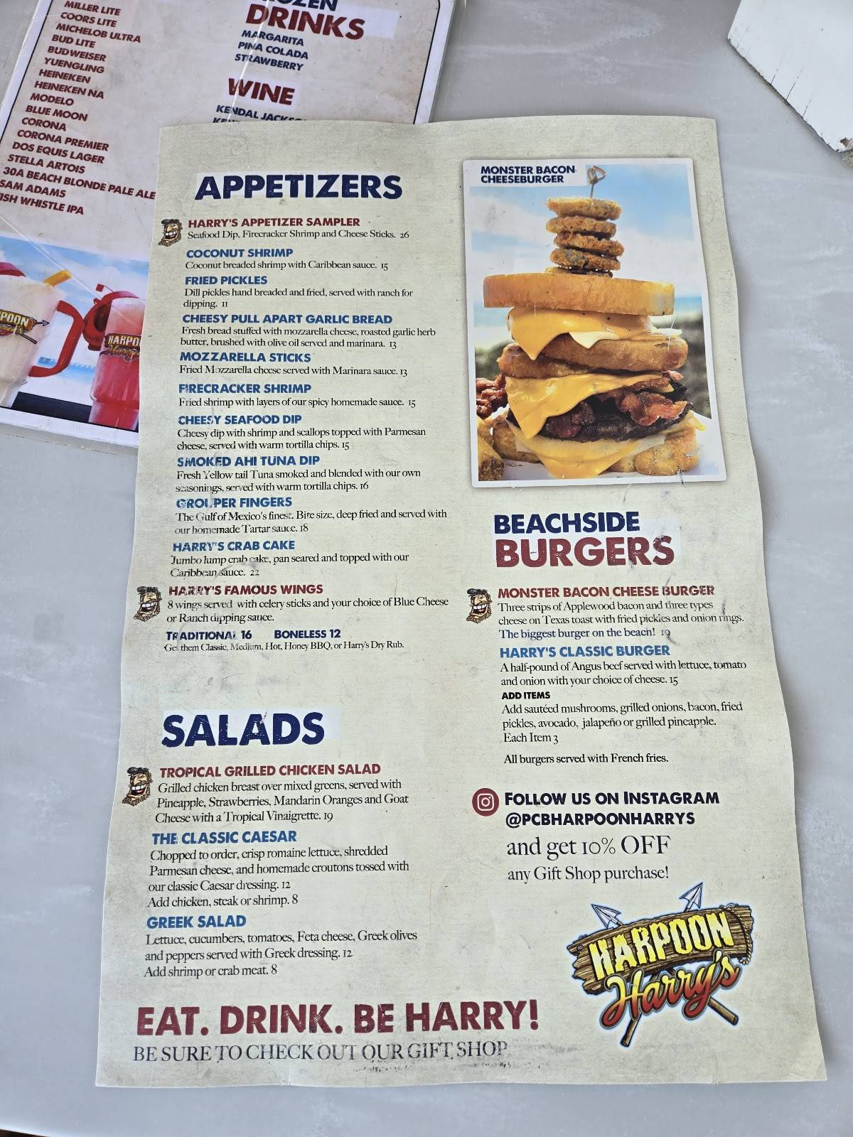 Menu at Harpoon Harry's Beachfront Restaurant, Panama City Beach