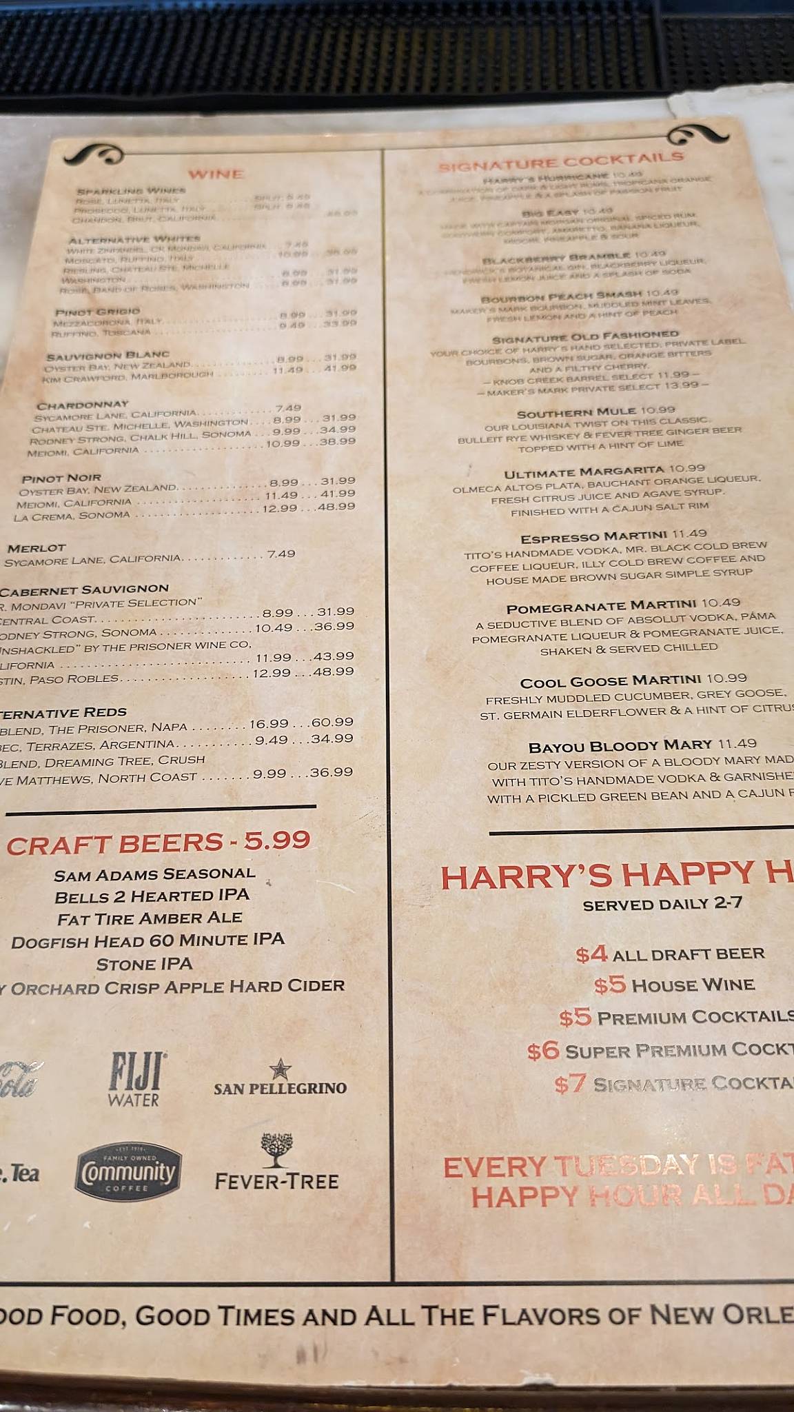Menu at Harry's Seafood Bar & Grille, Tallahassee