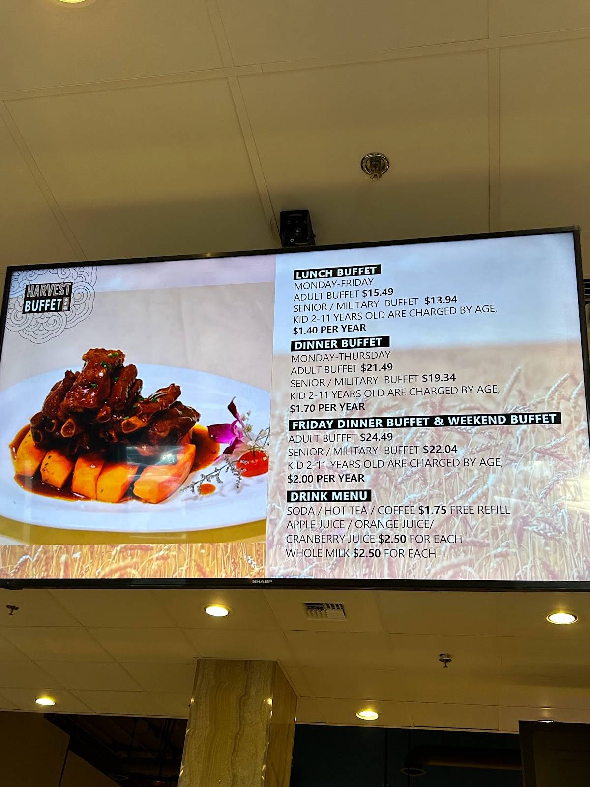 Menu at Harvest Buffet restaurant, Tacoma