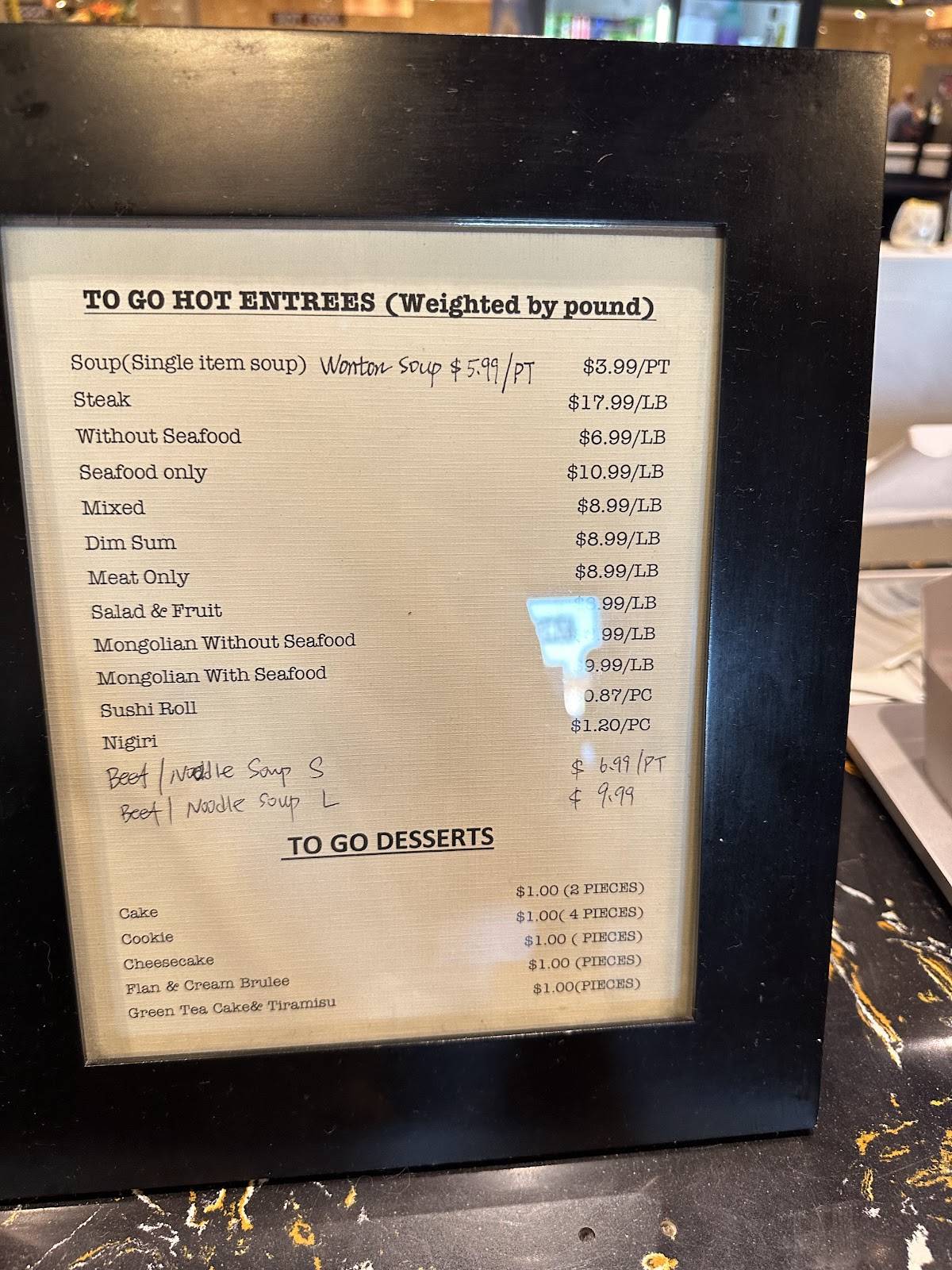 Menu at Harvest Buffet restaurant, Tacoma
