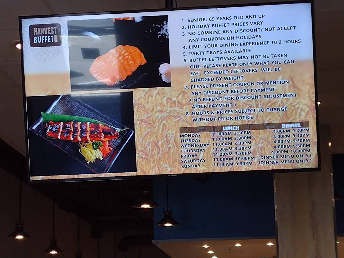 Menu at Harvest Buffet restaurant, Tacoma