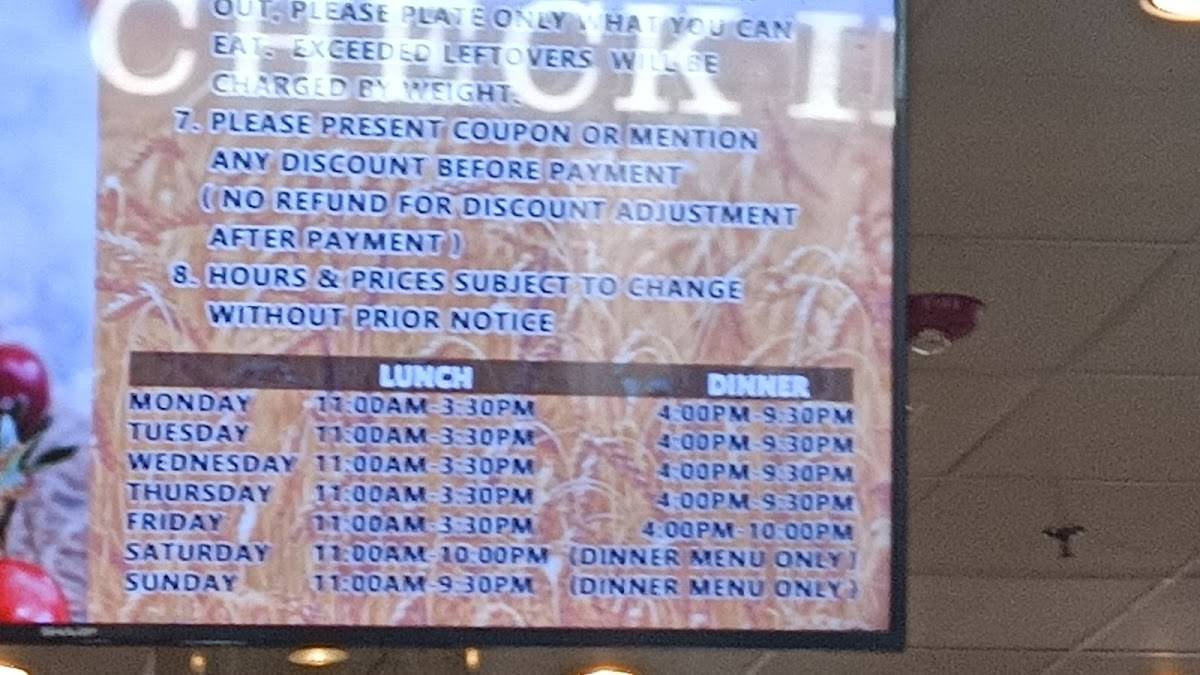 Menu at Harvest Buffet restaurant, Tacoma