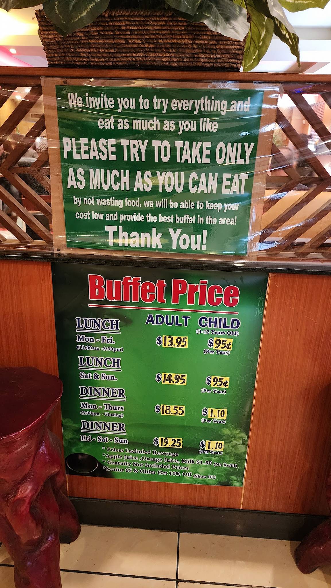 Menu at Harvest Buffet restaurant, Ocean Township, 501 US-9