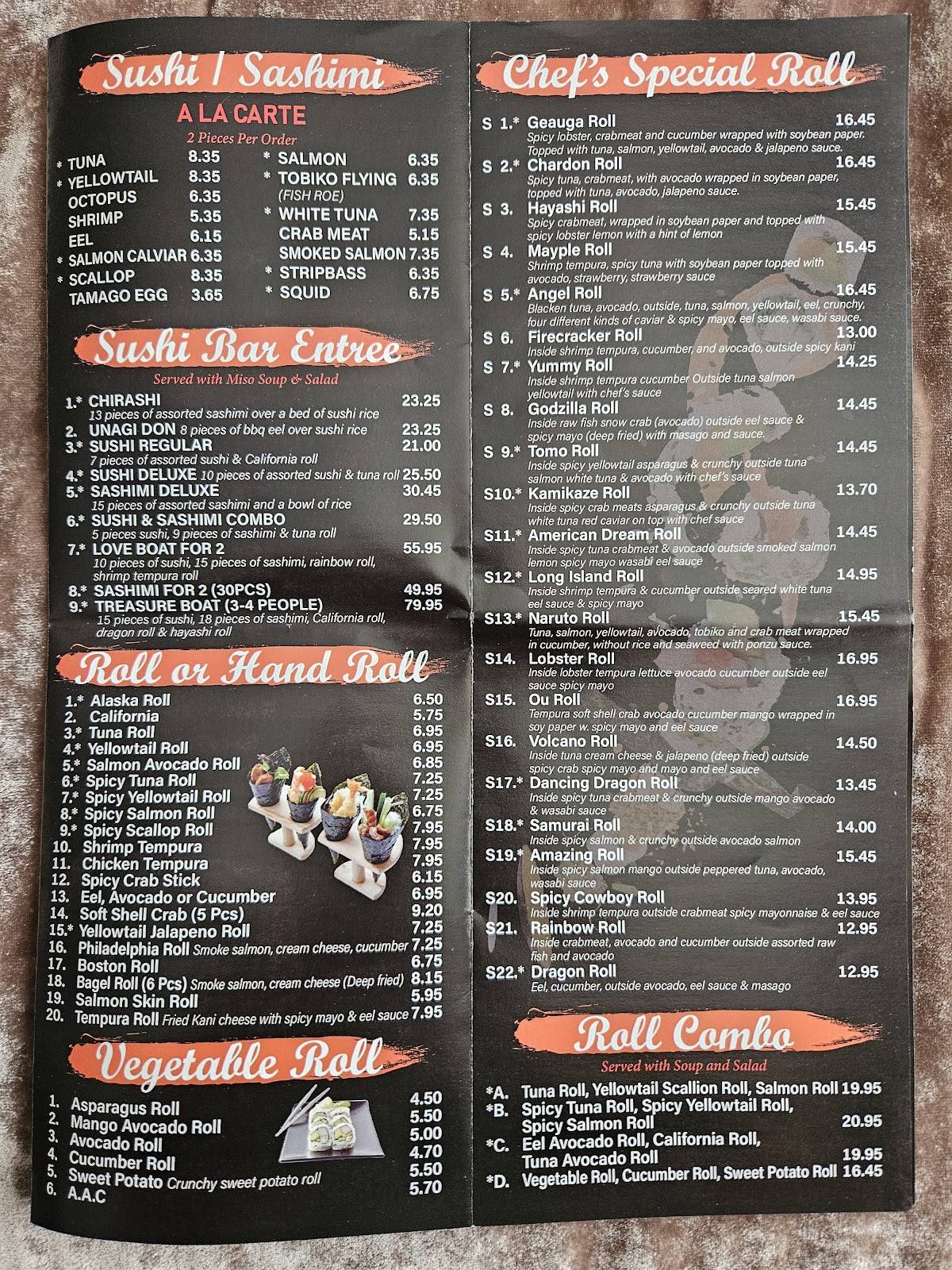 Menu at Hayashi Mayple restaurant, Chardon