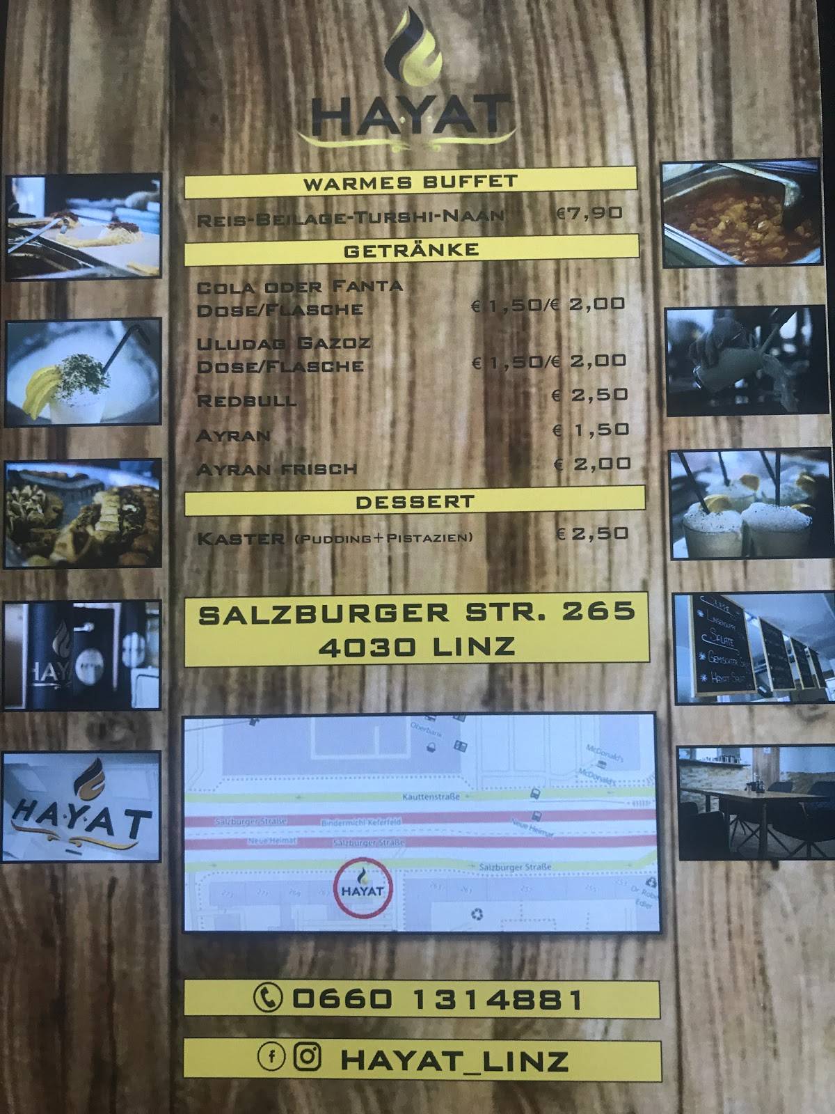 Speisekarte von Hayat restaurant, Linz