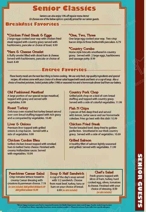 Menu at Peachtree Restaurant and pie house, Vancouver, NE Hwy 99