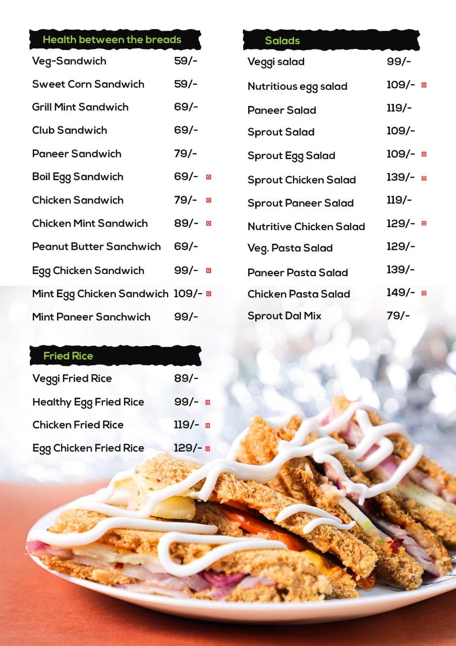 Menu at Health freaks cafe, Delhi