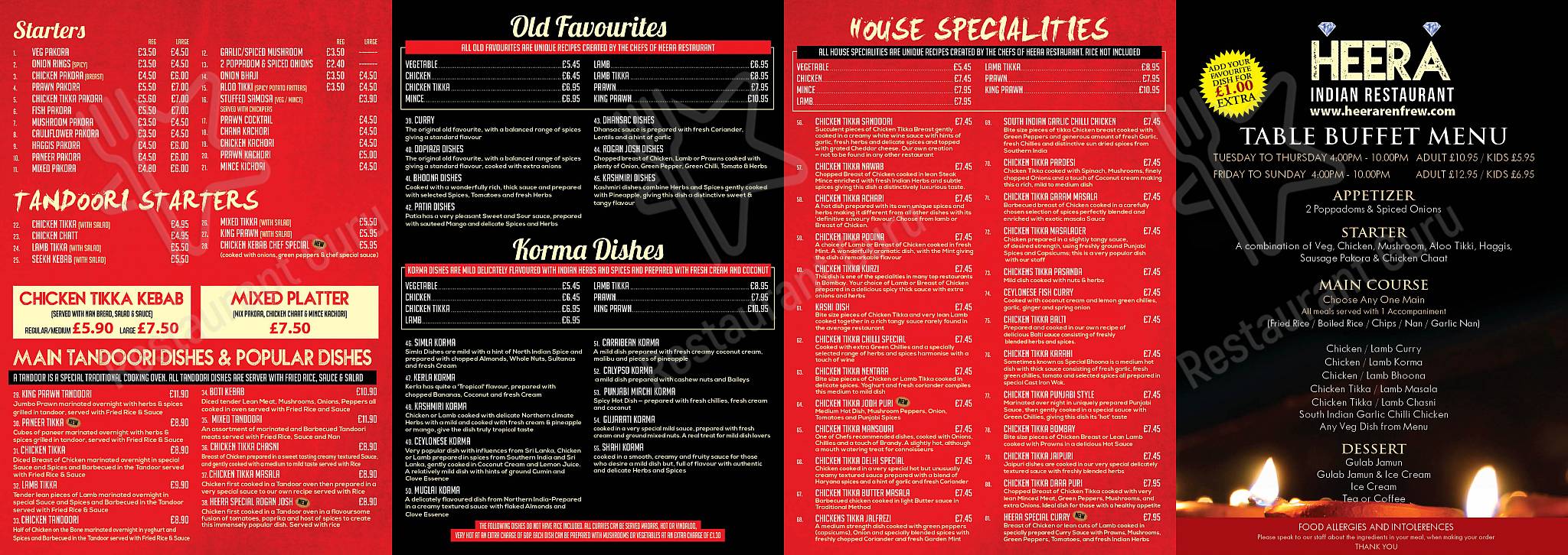 Menu at Heera Indian Restaurant, Renfrew