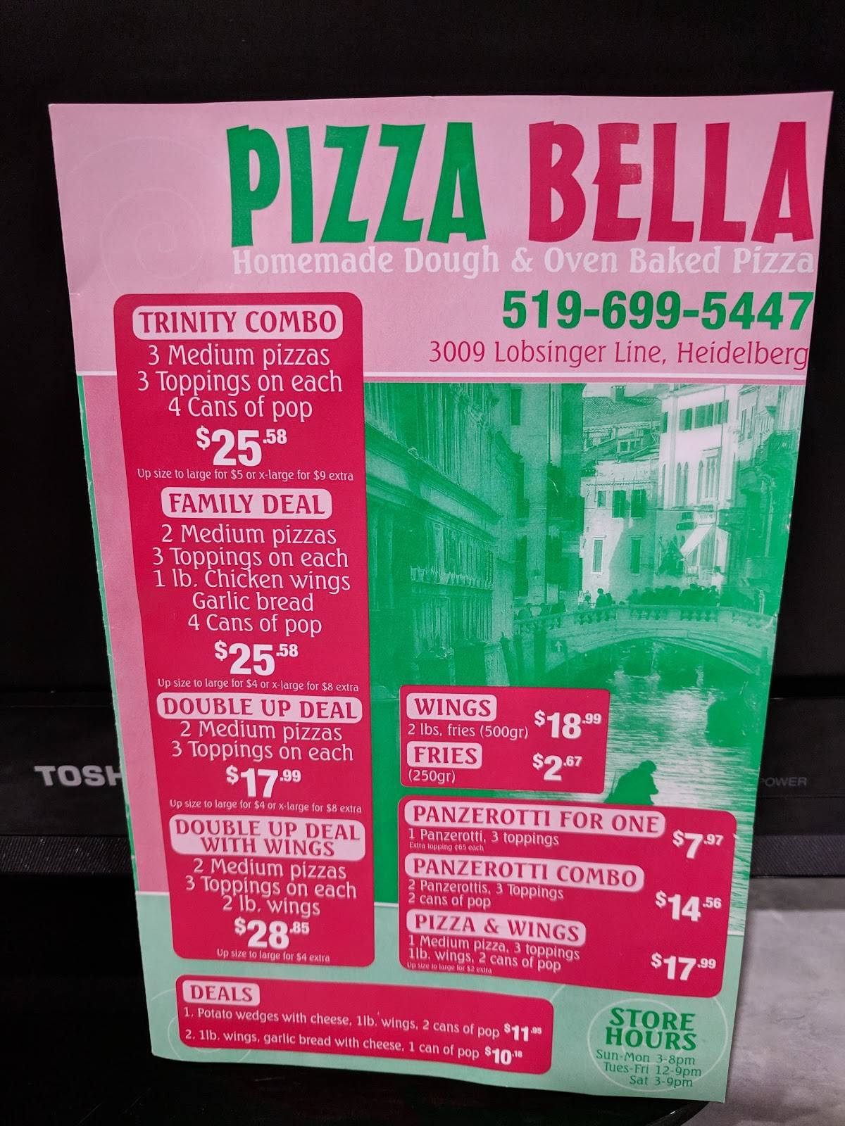 Menu at Pizza Bella restaurant, Heidelberg