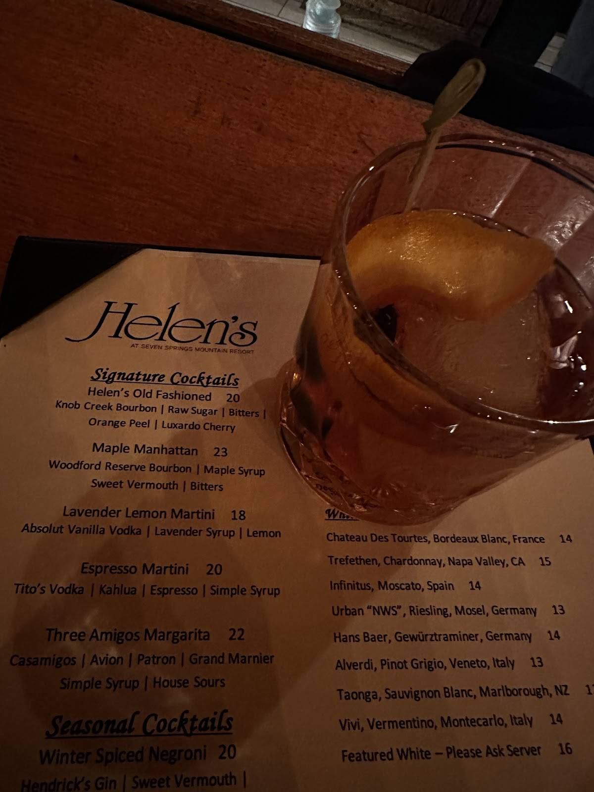 Menu at Helen's Restaurant, Seven Springs