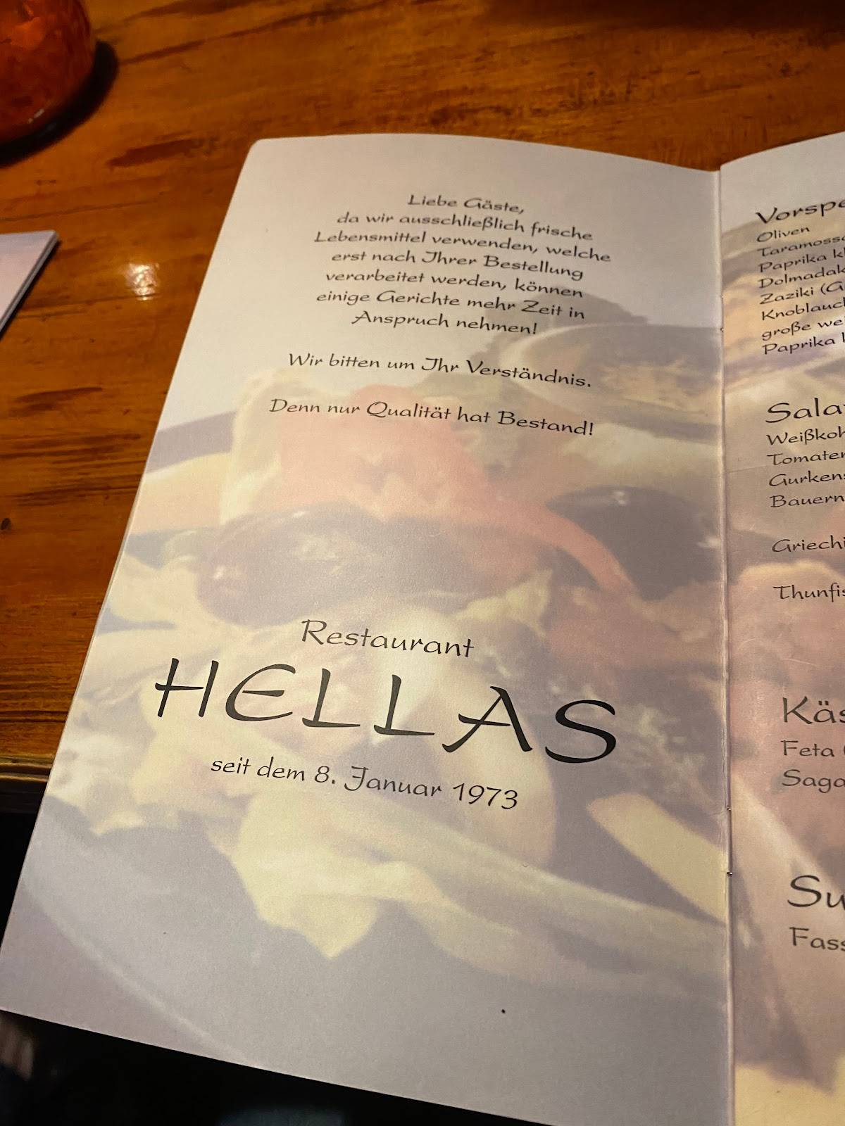 Speisekarte von Hellas restaurant, Göttingen