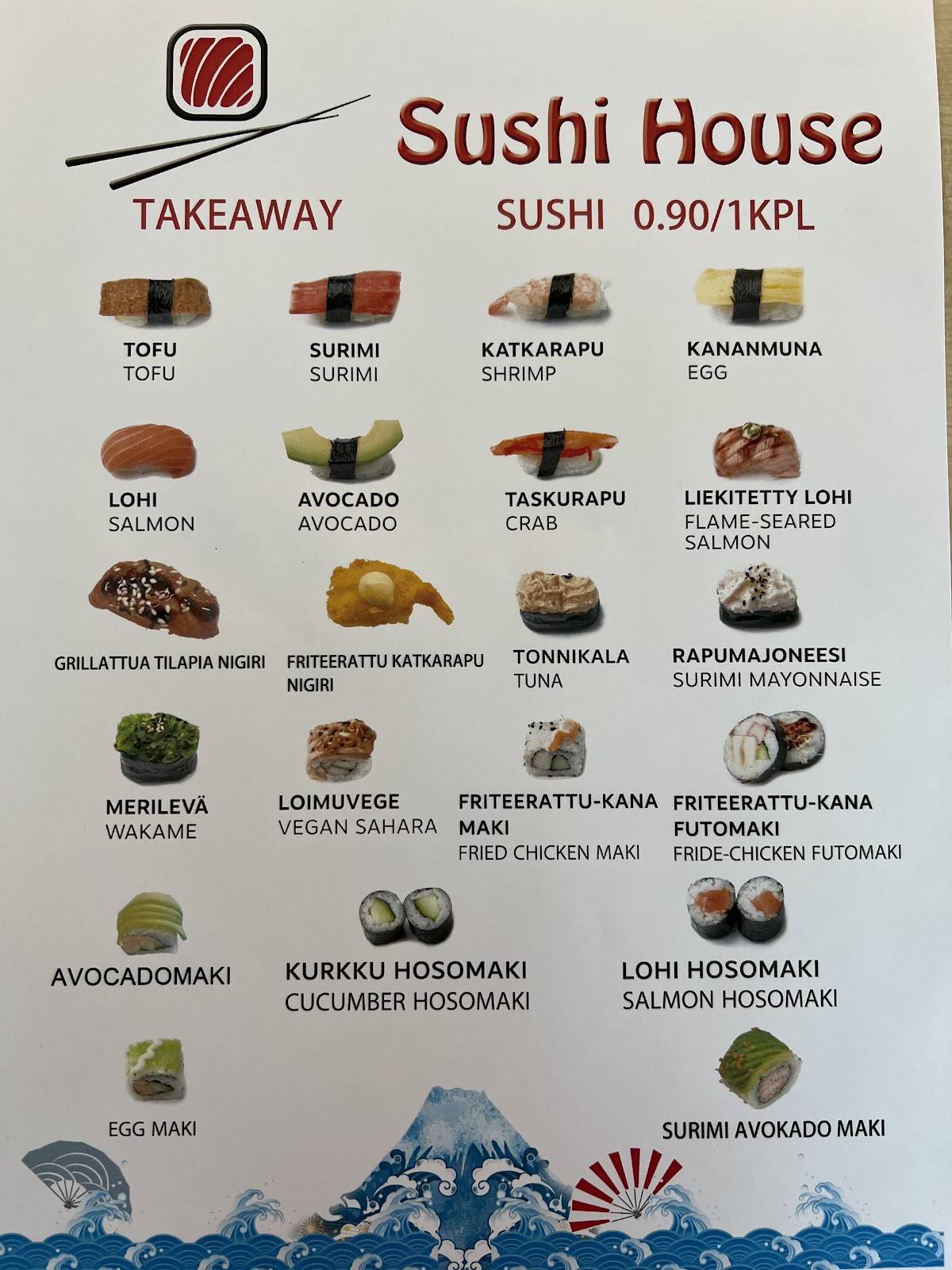 Menu at Sushi House restaurant, Helsinki