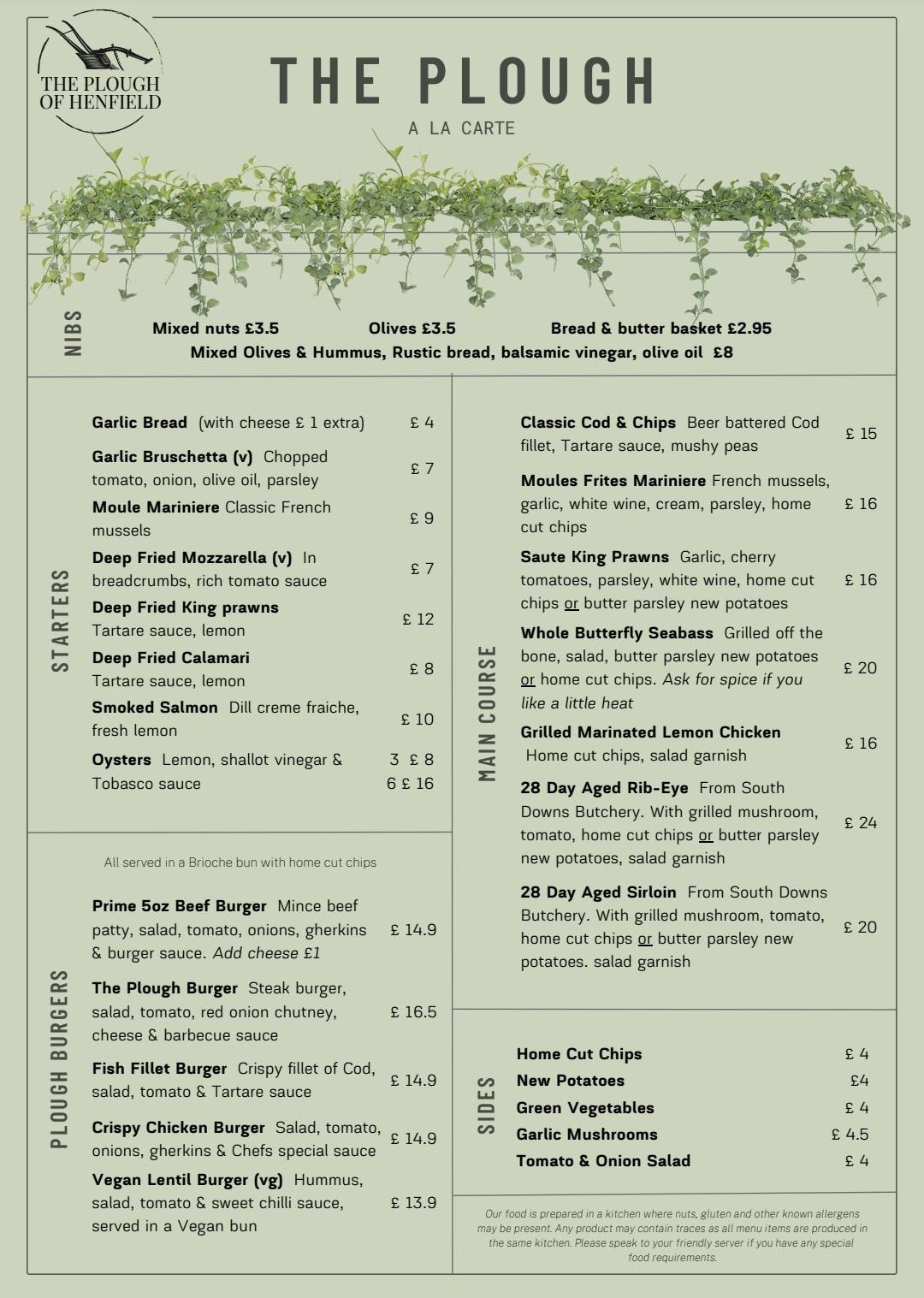 Menu at The Plough of Henfield pub & bar, Henfield
