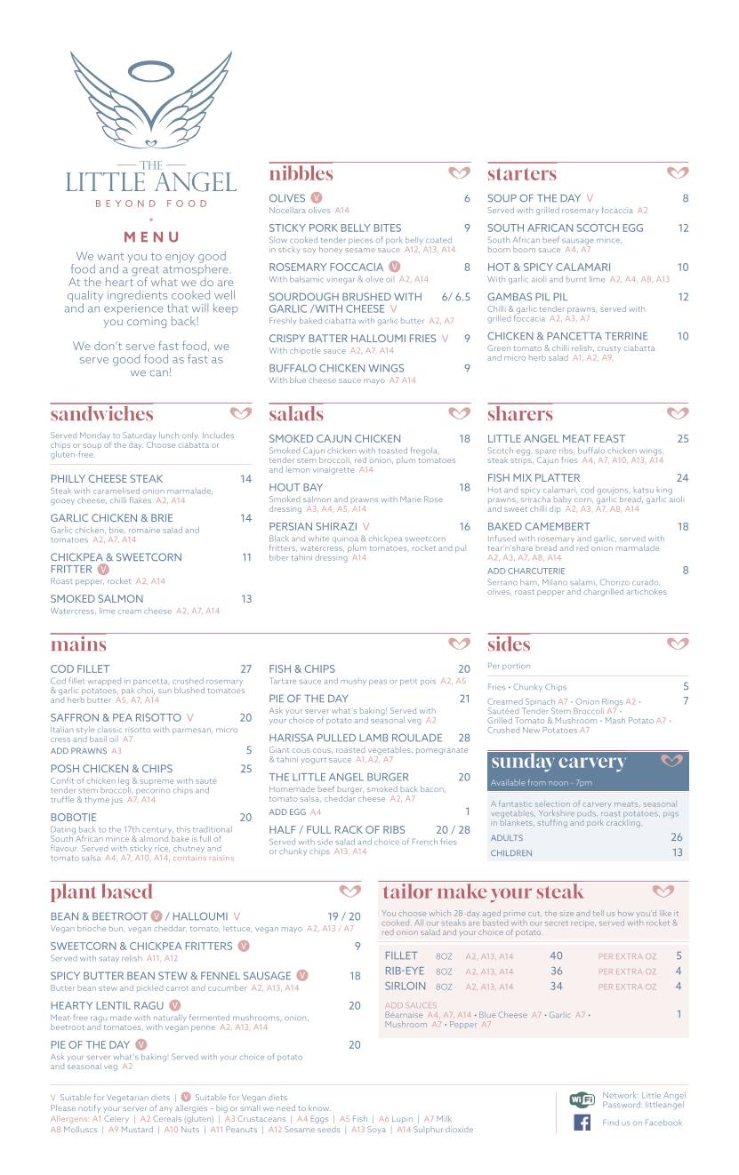 Menu at The Little Angel pub & bar, Henley-on-Thames