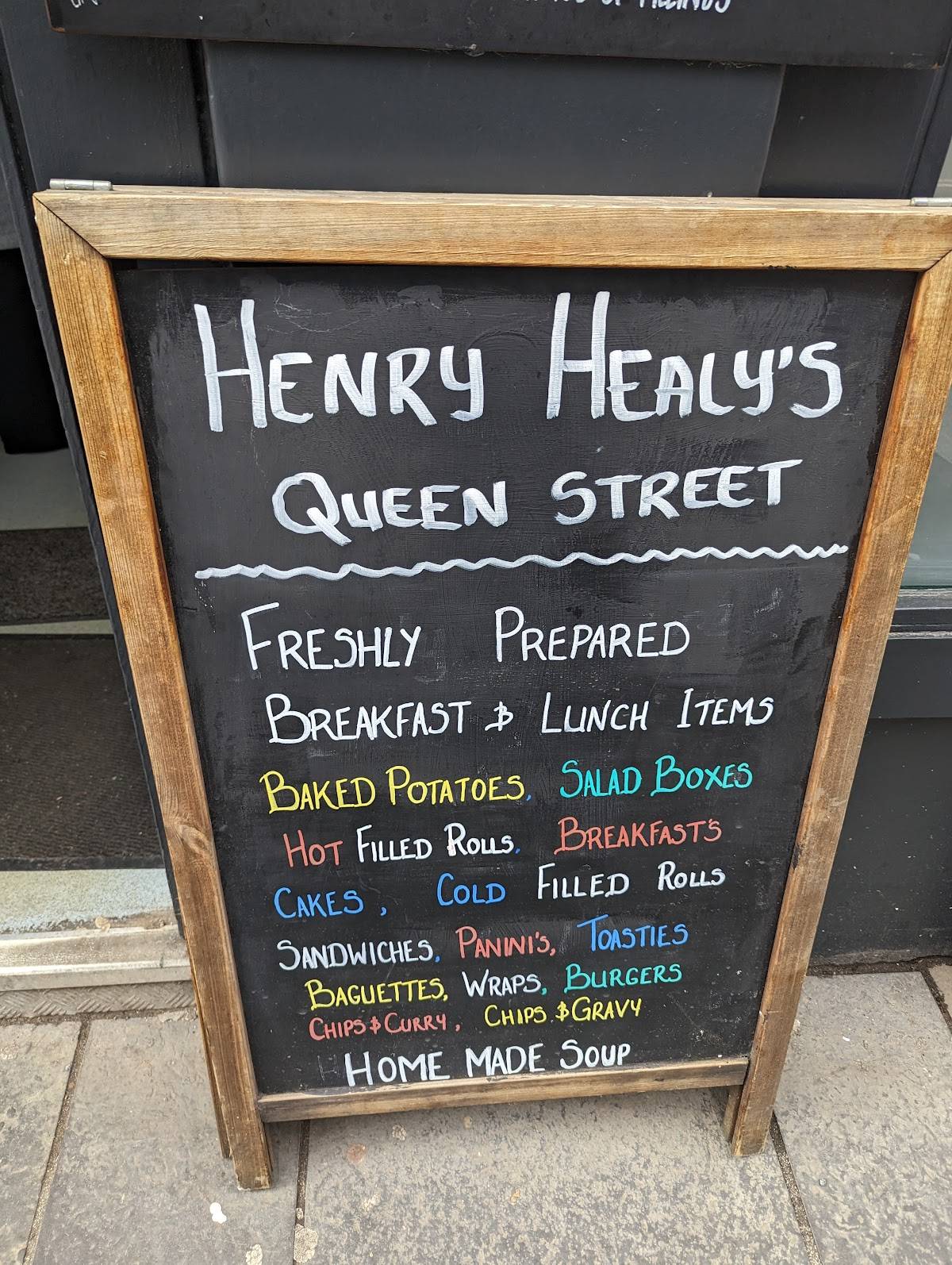 Menu at Henry Healy cafe, Glasgow, 87 Queen St