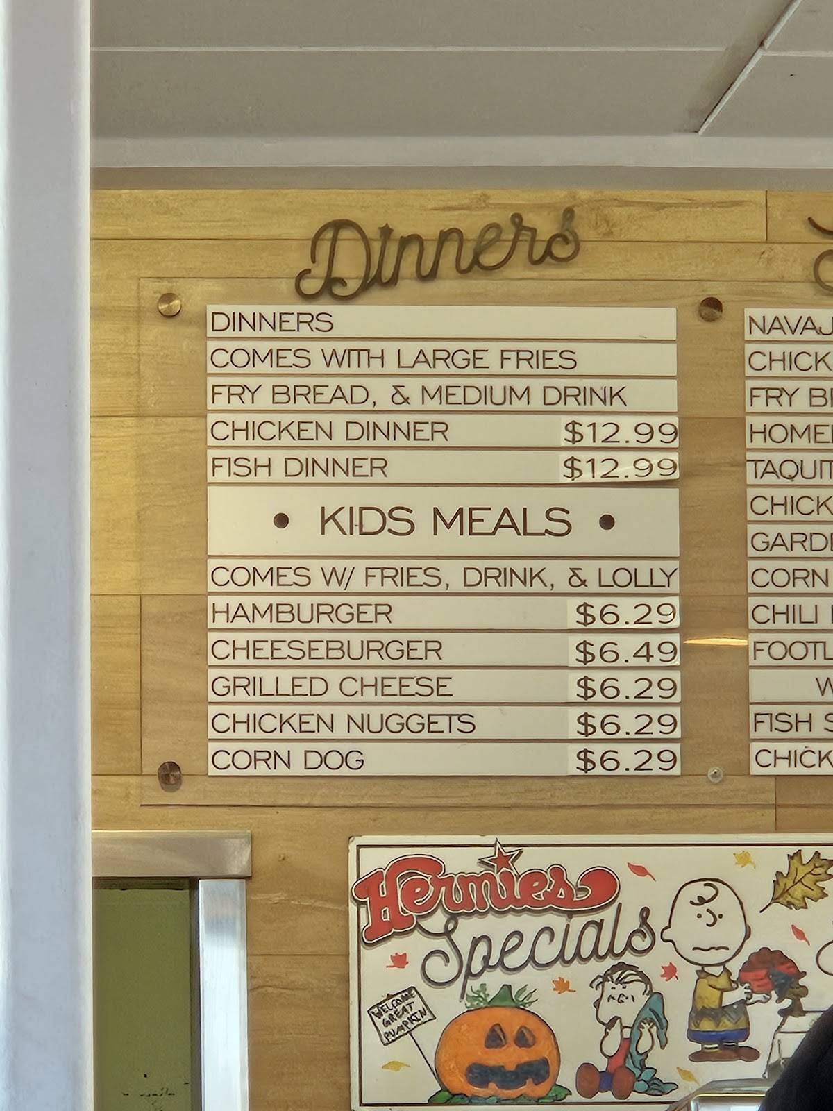 Menu at Hermie's Drive In restaurant, Cedar City