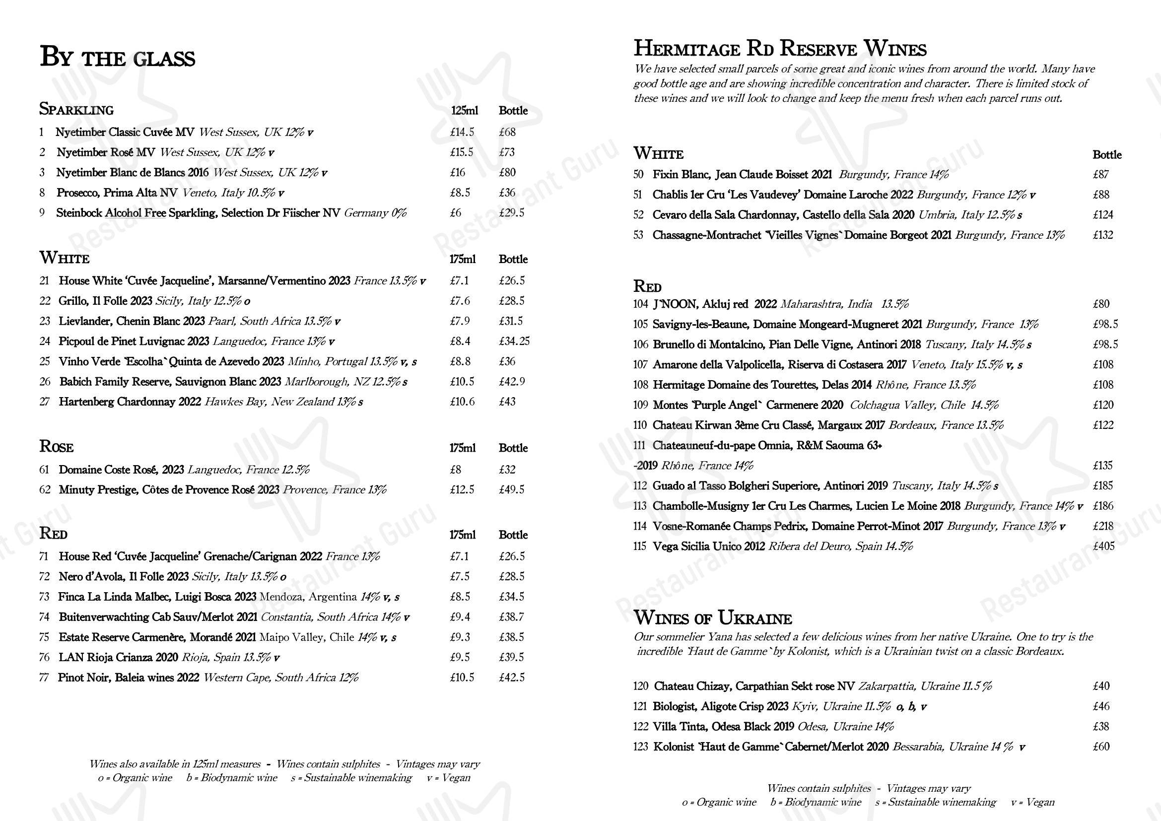 Menu at Hermitage Rd Bar and Restaurant, Hitchin