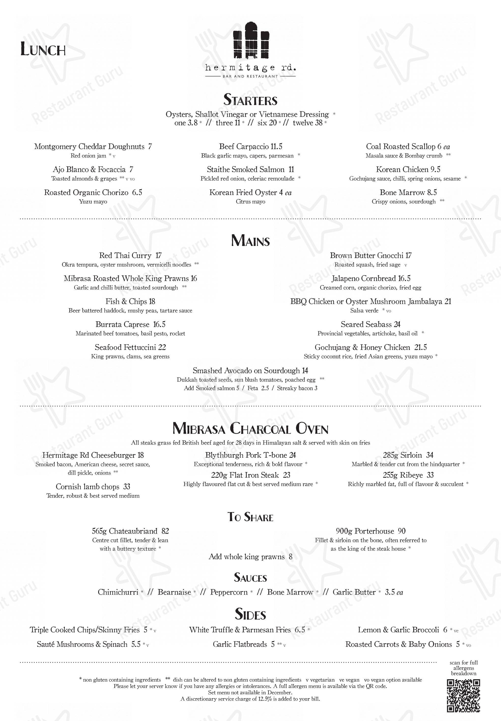 Menu at Hermitage Rd Bar and Restaurant, Hitchin