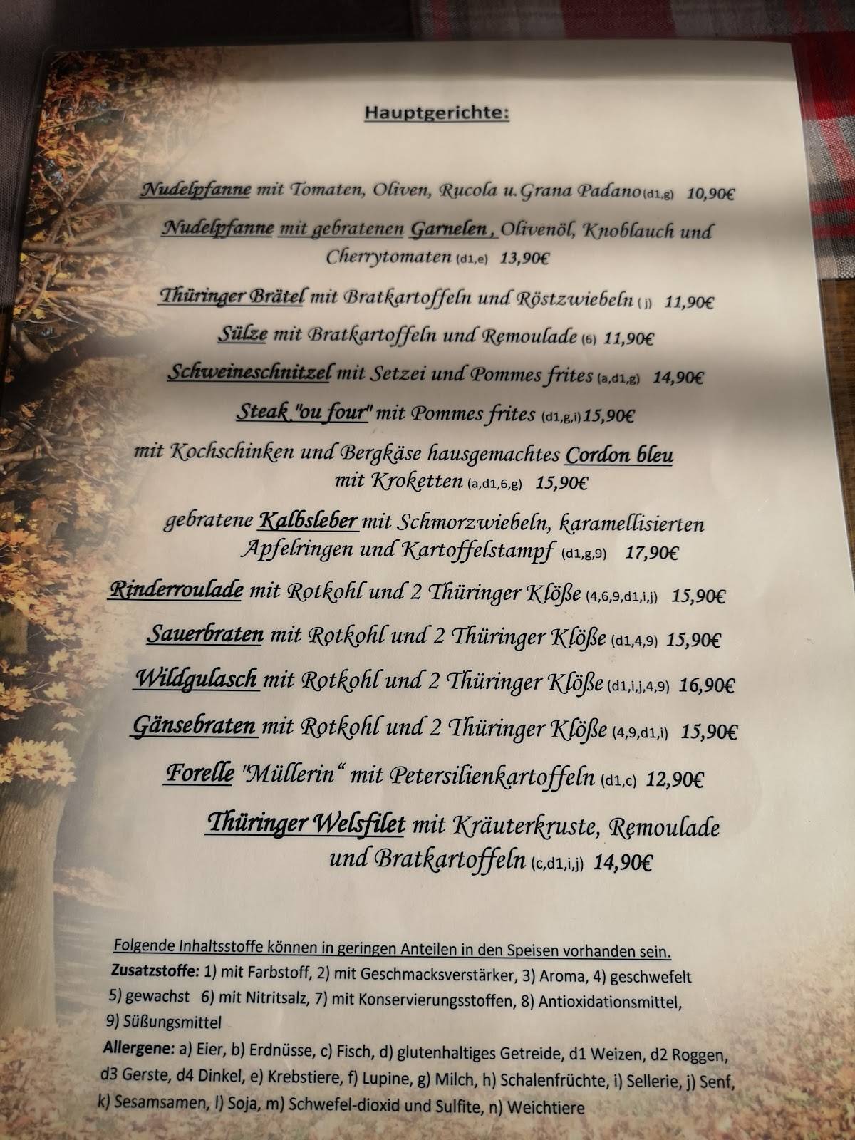 Speisekarte von Zum Lindenbaum restaurant, Hetschburg