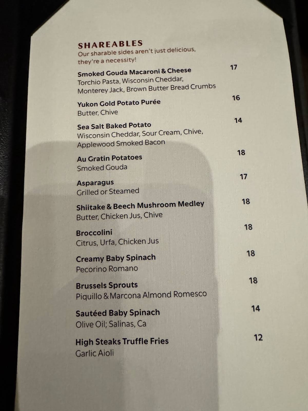 Menu at High Steaks steakhouse, Lincoln