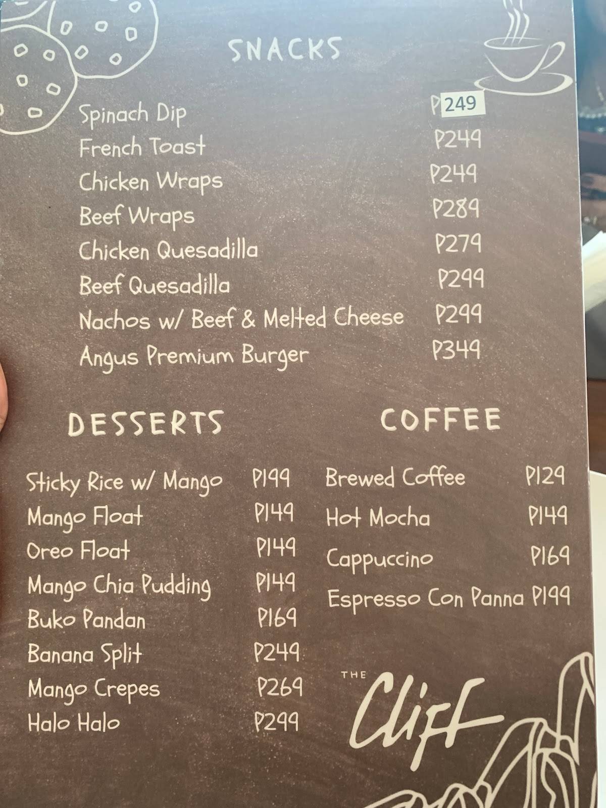Menu at Highlands de Busay restaurant, Cebu City